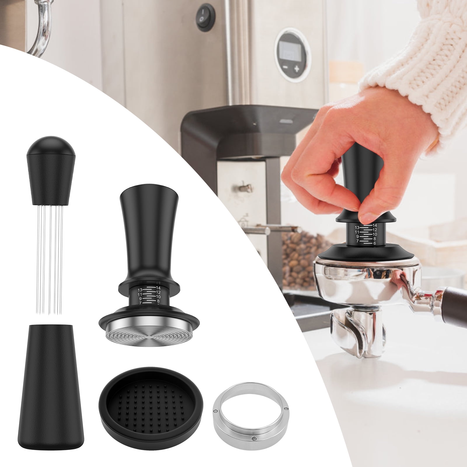 Sutowe 51mm Stainless Steel Spring Loaded Calibrated Coffee Tamper Set ...