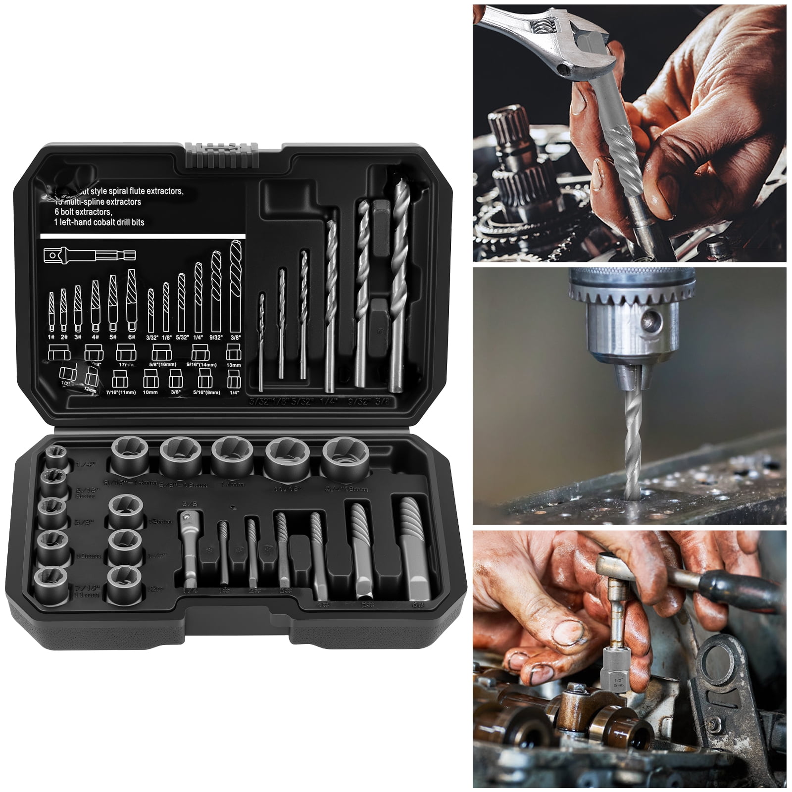 Sutowe 52Pcs Broken Nut Bolt Extractor and Left Handed Drill Bit Set Damaged Screw Removal Kit ...