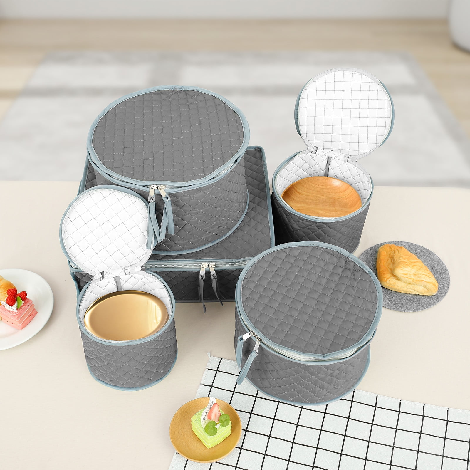 Sutowe 5Pcs Dinnerware Storage Container Set Oxford Cloth Quilted Dish ...