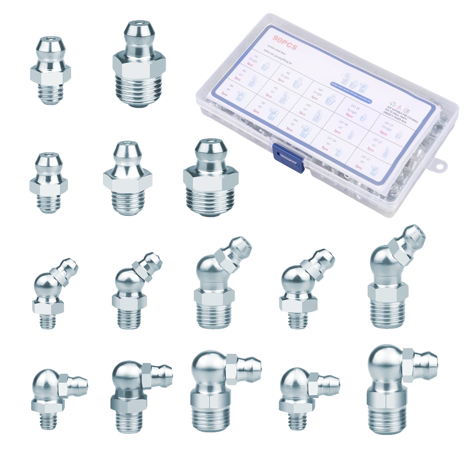 Sutowe 90 Pcs/165 Pcs Galvanized Steel Metric Grease Fitting Assortment ...