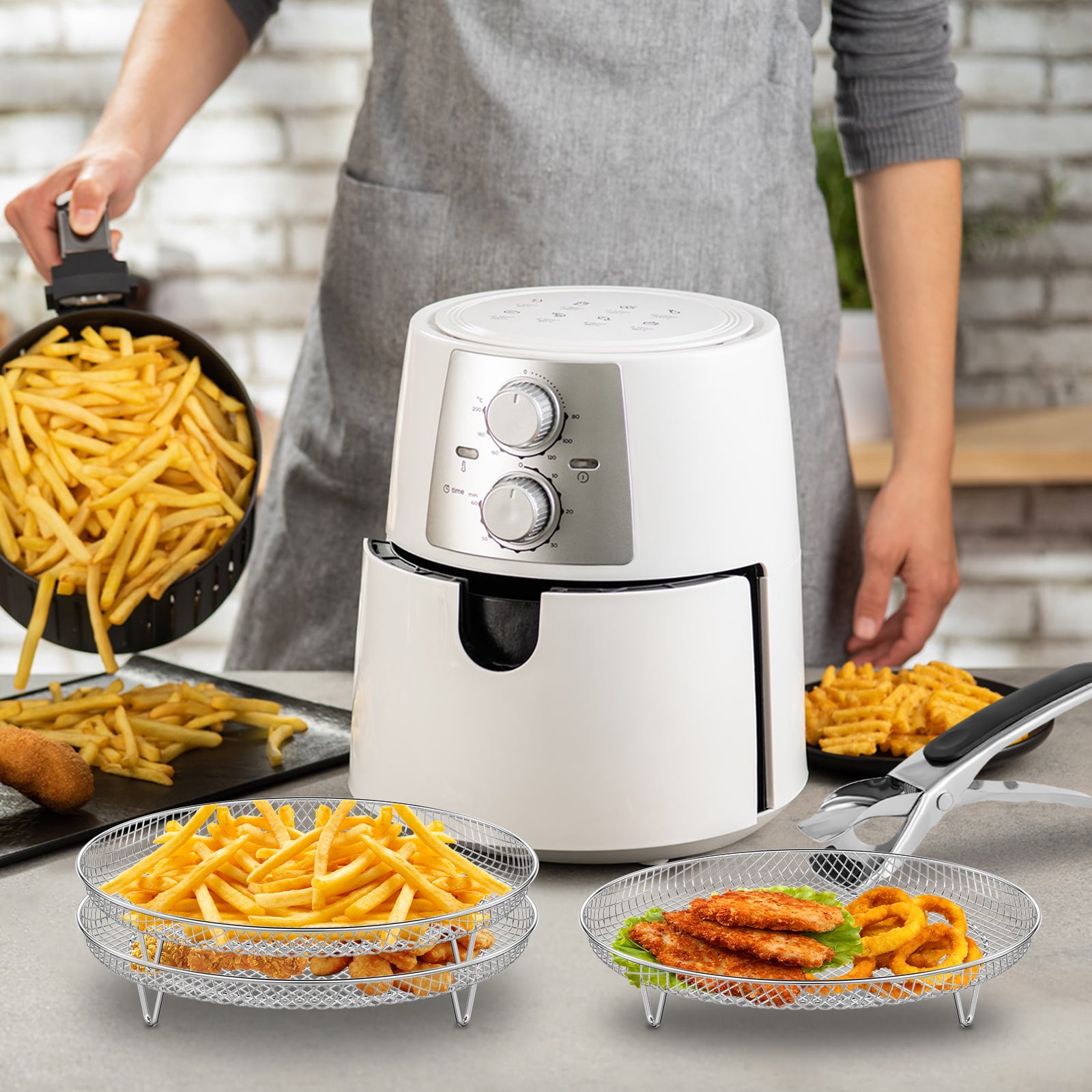 Sutowe Air Fryer Rack Stainless Steel 3 Layer Air Fryer Stand Evenly ...