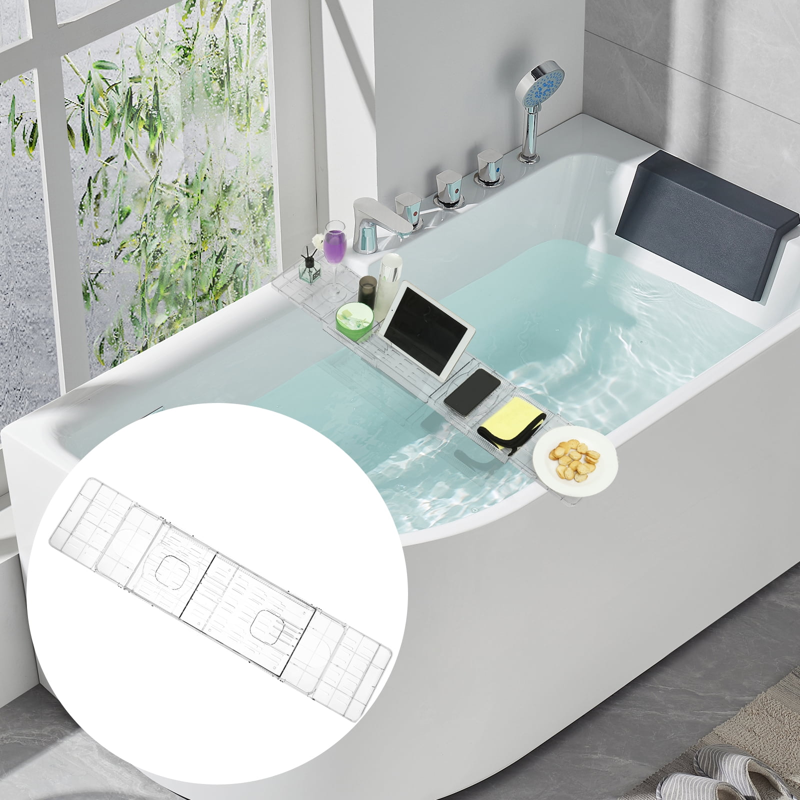 Sutowe Bathtub Tray Clear Bath Table Tray Expandable Bath Shelf Over ...