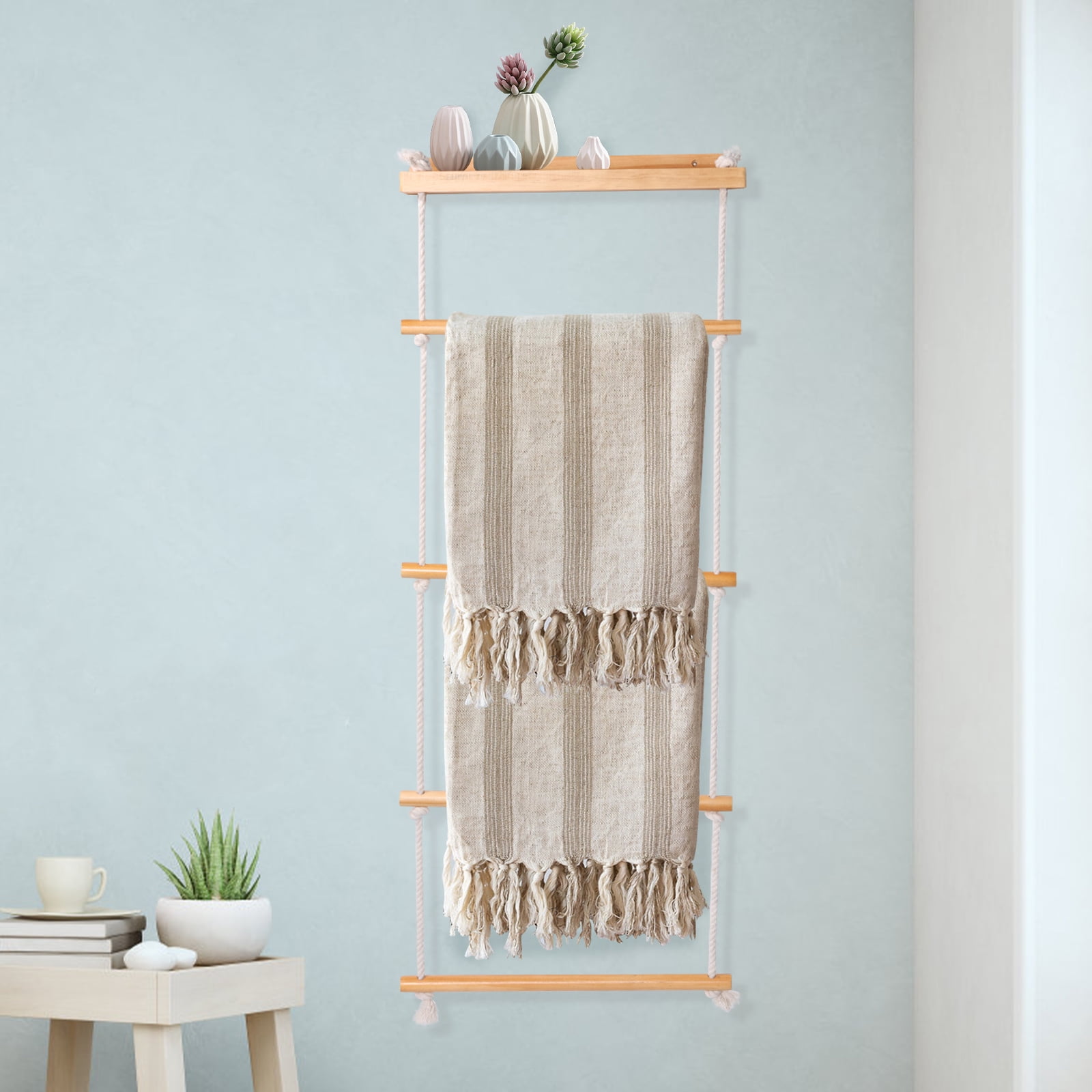 Sutowe Blanket Ladder Wall Mounted Blanket Rack Decorative Towel Ladder ...
