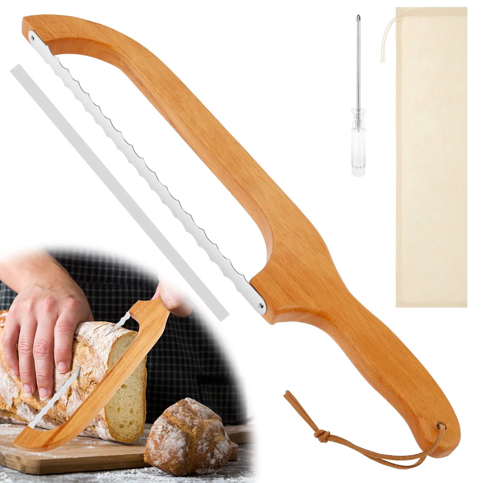 Sutowe Bread Slicer Stainless Steel Bread Knife 10.6 inch Bilateral ...