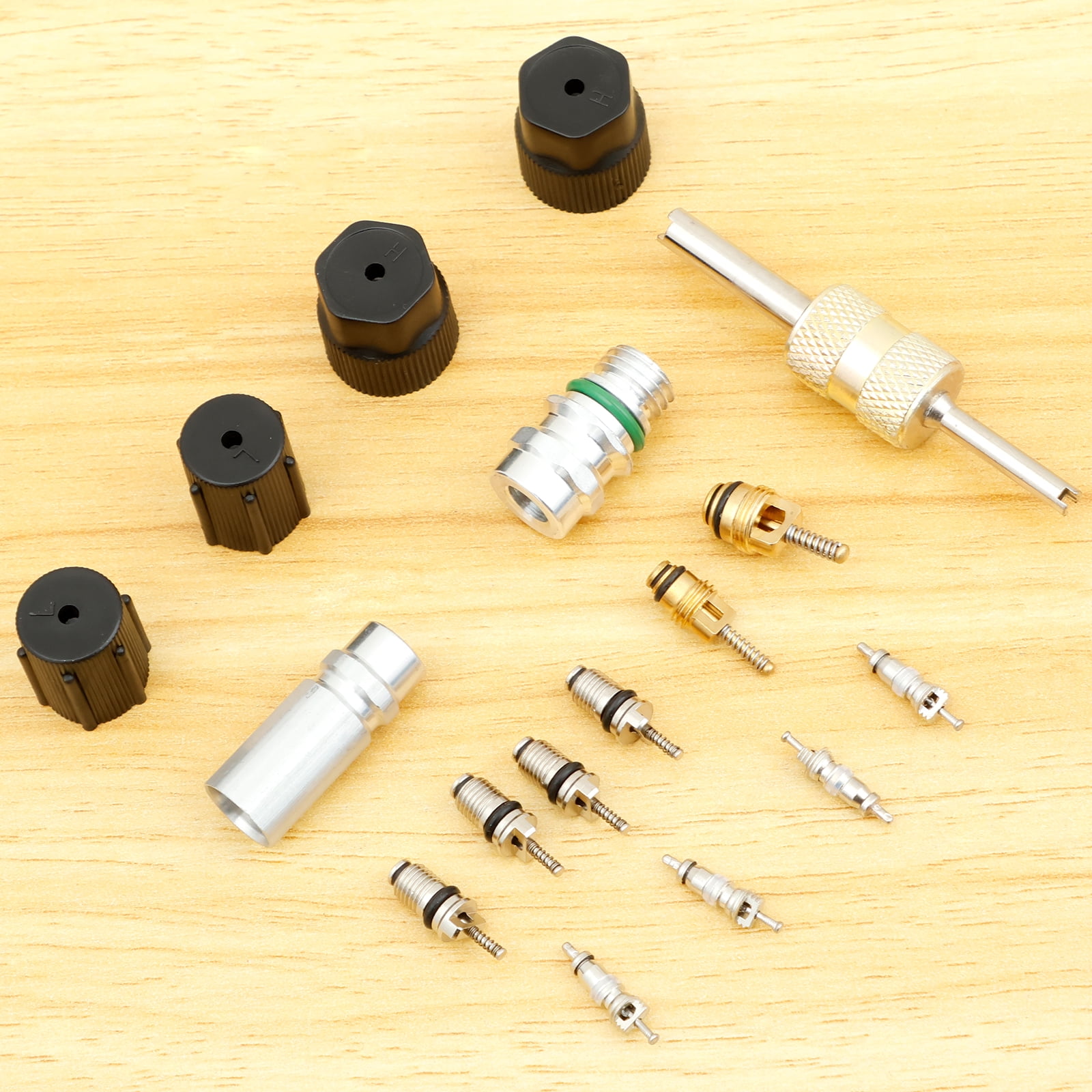 Tcwhniev Car Air Conditioning Valve Core Kit Copper Seal Cap Valve Kit ...
