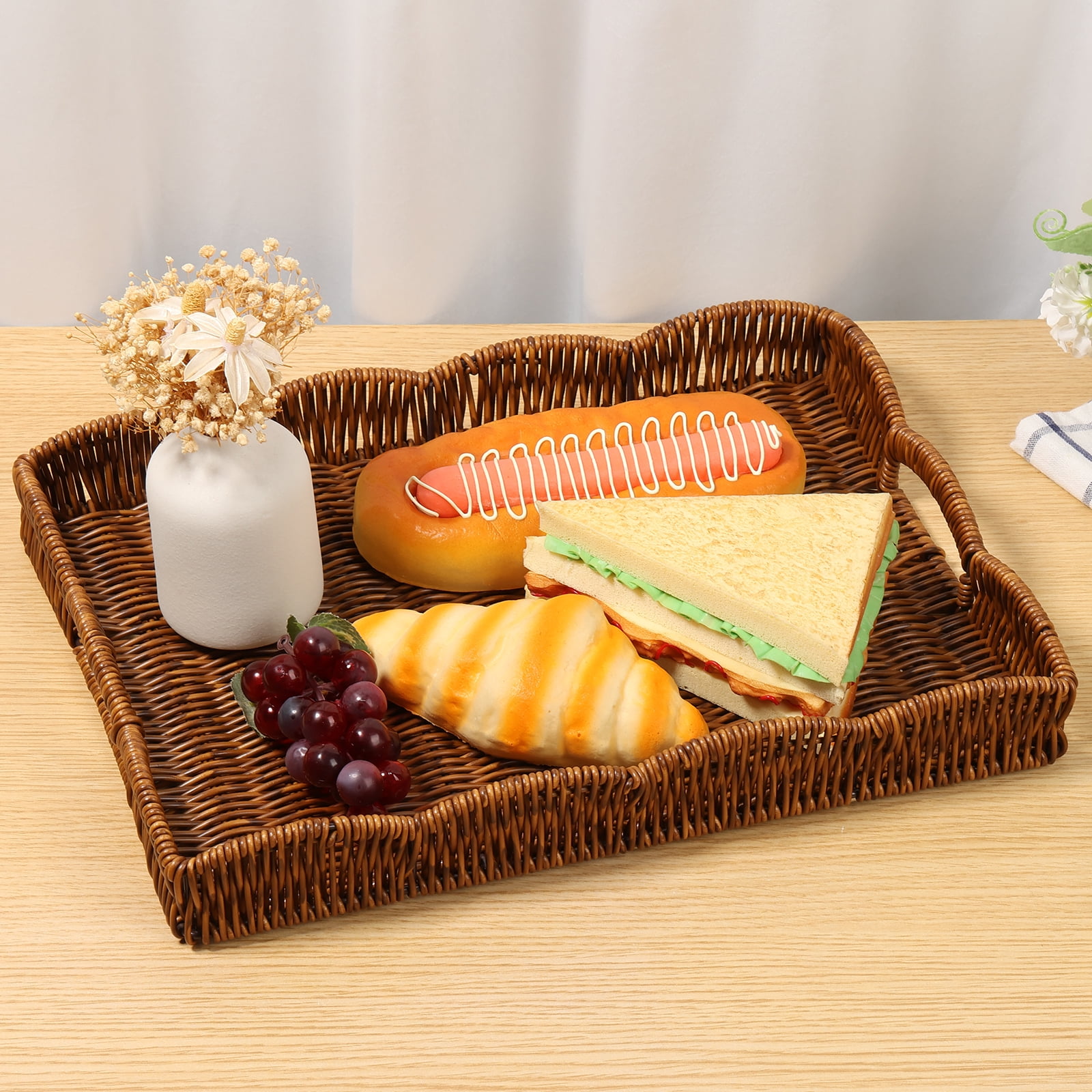 Sutowe Imitation Rattan Tray Vintage Rectangular Serving Tray ...