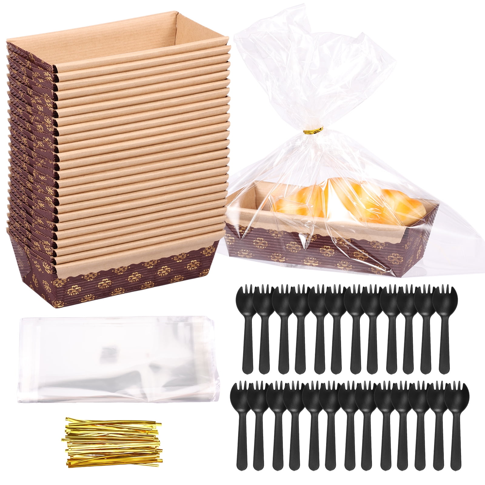 Tcwhniev Paper Loaf Pans Kit with Plastic Bags Sturdy Versatile Paper ...