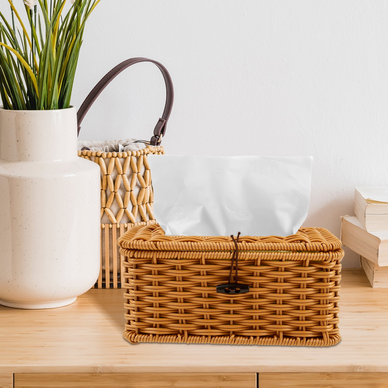 Sutowe Plastic Rattan Woven Tissue Holder Easy Refilling Rectangular ...