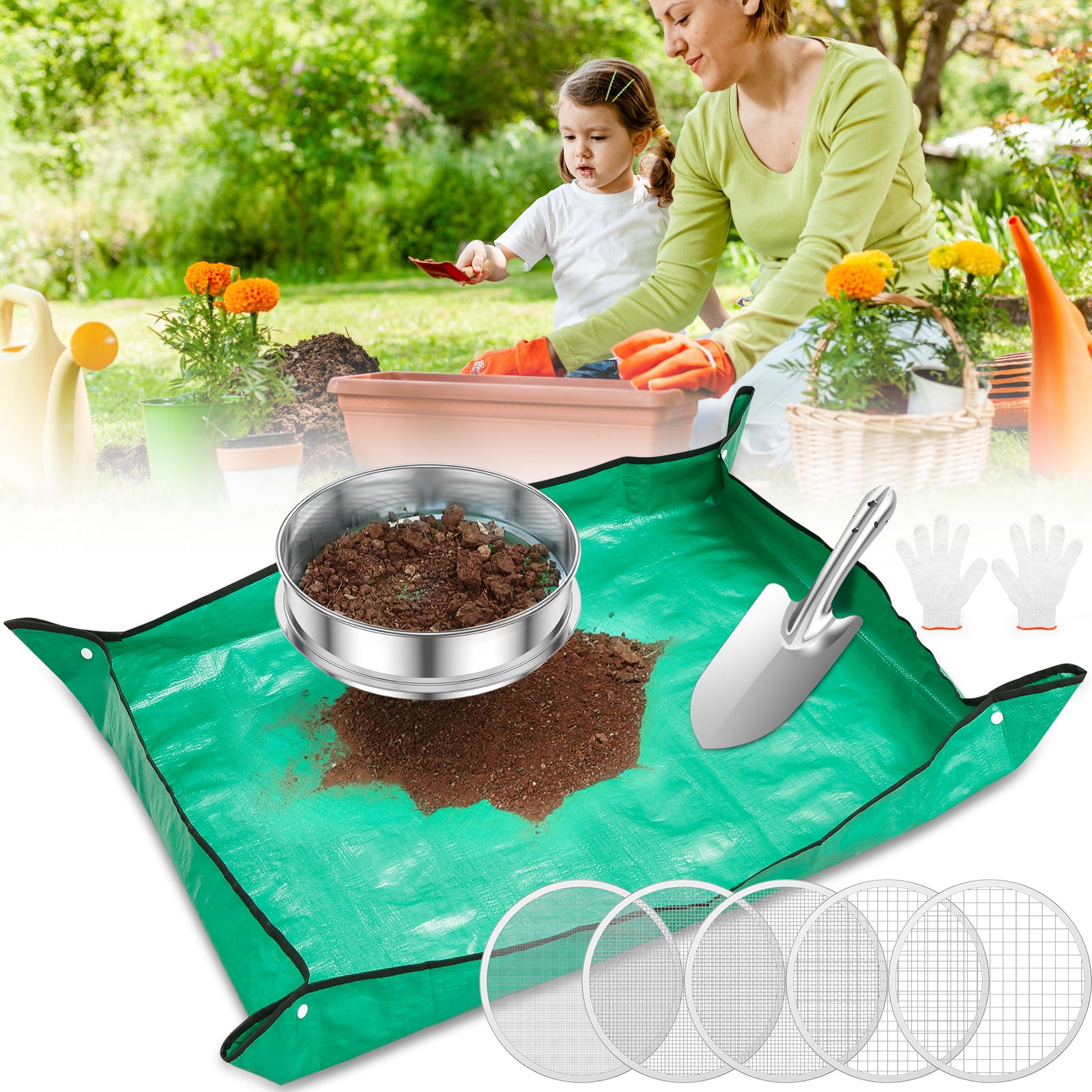 Sutowe Soil Sifter 8inch Metal Garden Sieve with 5 Interchangeable Mesh ...