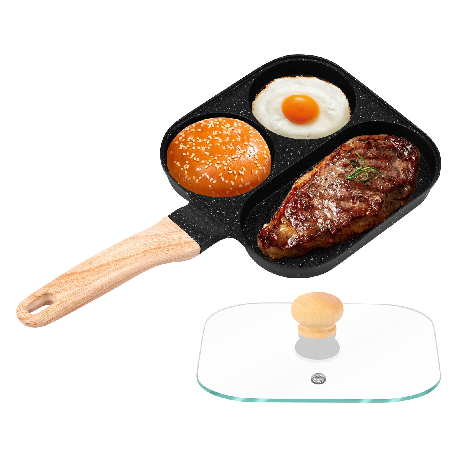 Sutowe Square Divided Pan Multipurpose Sturdy Grill Skillet Steak Pan ...