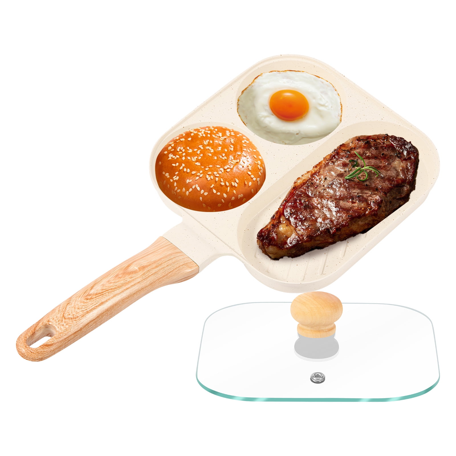 Sutowe Square Divided Pan Multipurpose Sturdy Grill Skillet Steak Pan ...