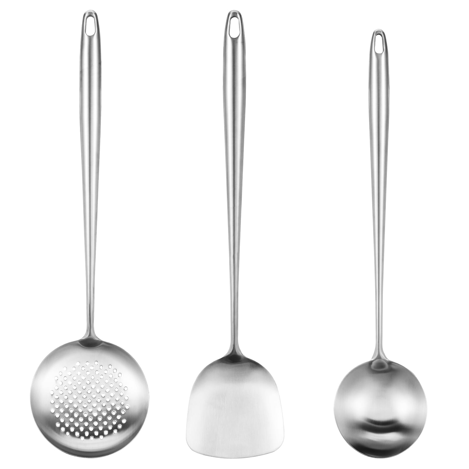 Sutowe Stainless Steel Cooking Utensils Set Solid Wok Spatula and Ladle ...