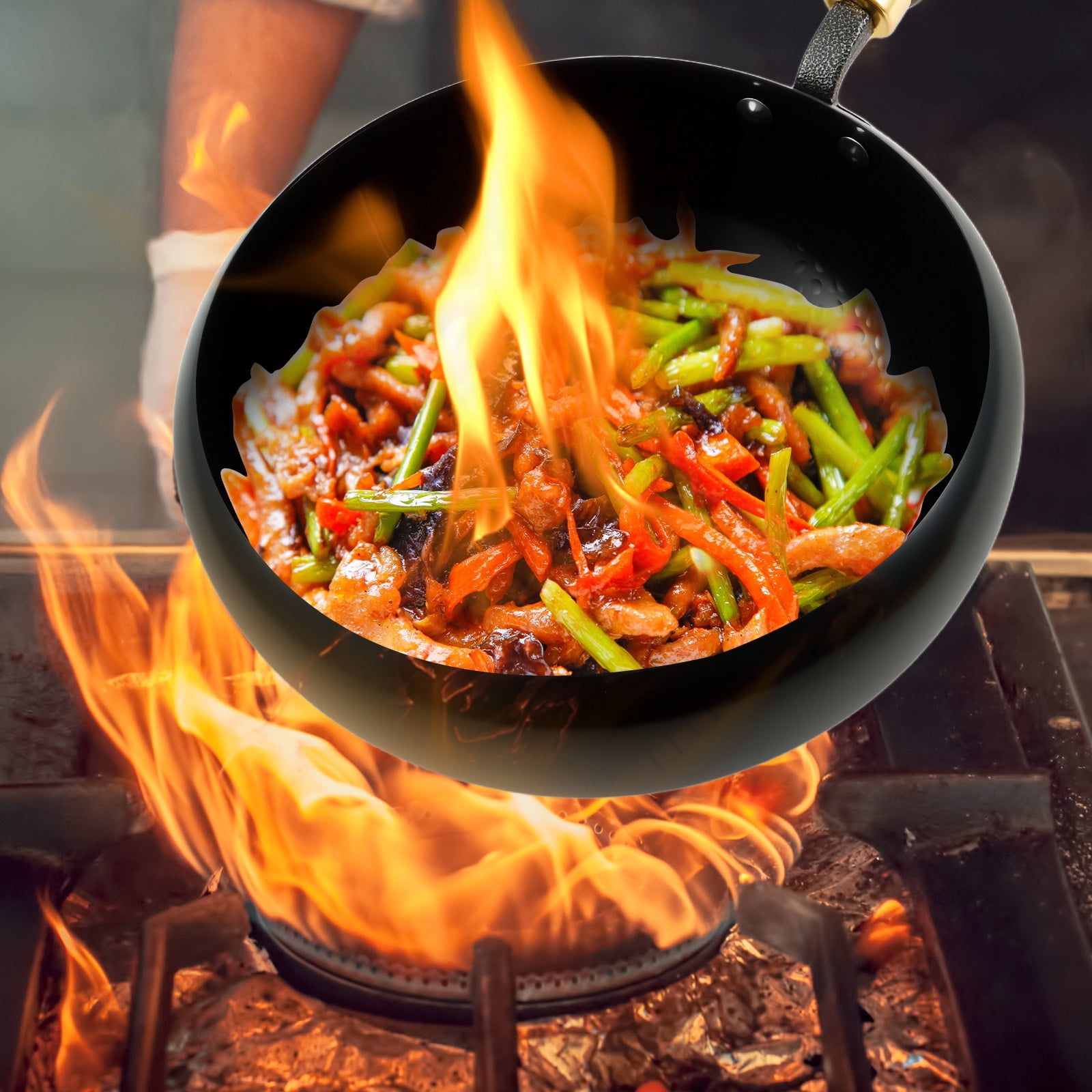 Sutowe Uncoated Iron Pan with Wood Lid Hand Forged Iron Pan Without ...