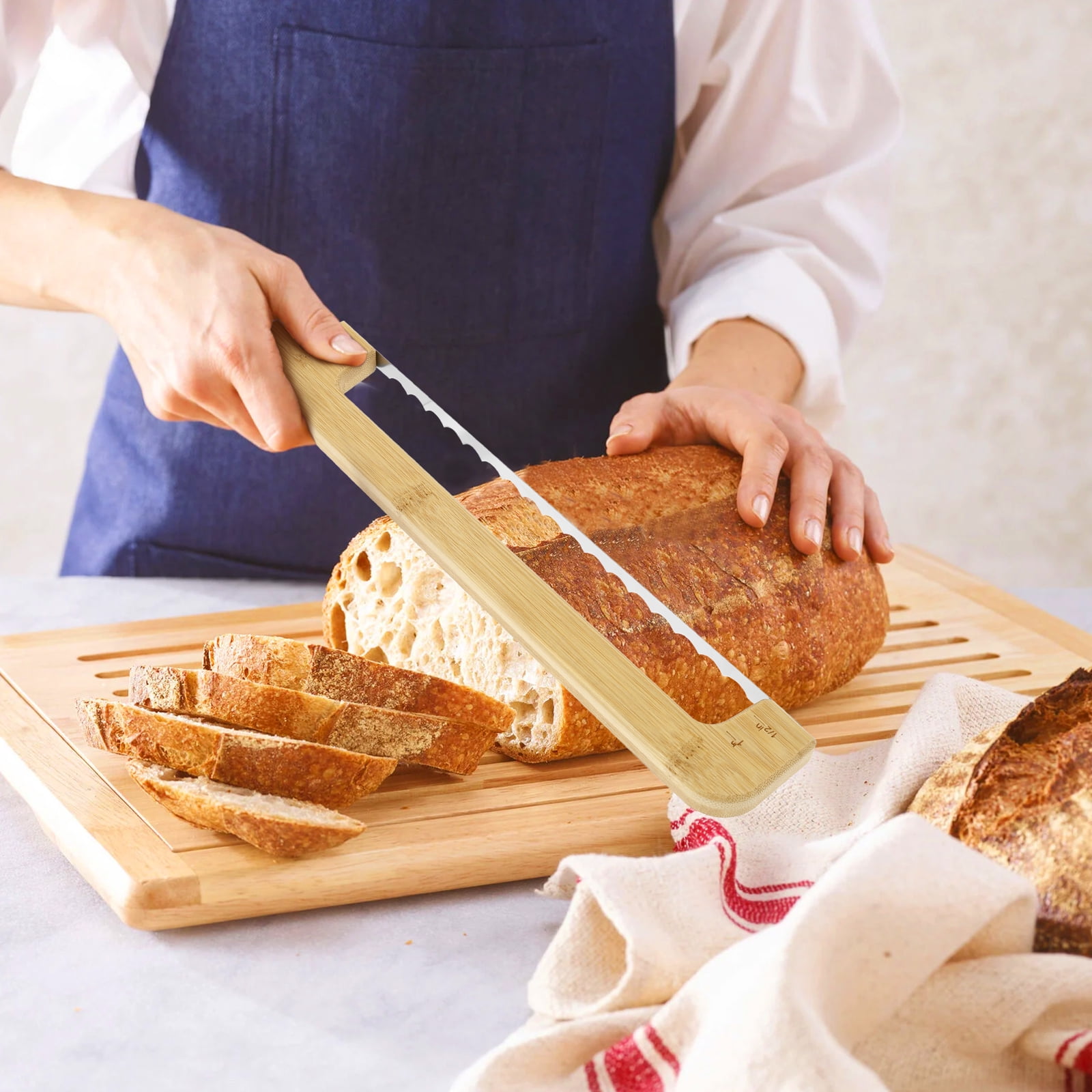 Sutowe Wood Sourdough Bread Knife Slicer with Blade Protector and ...