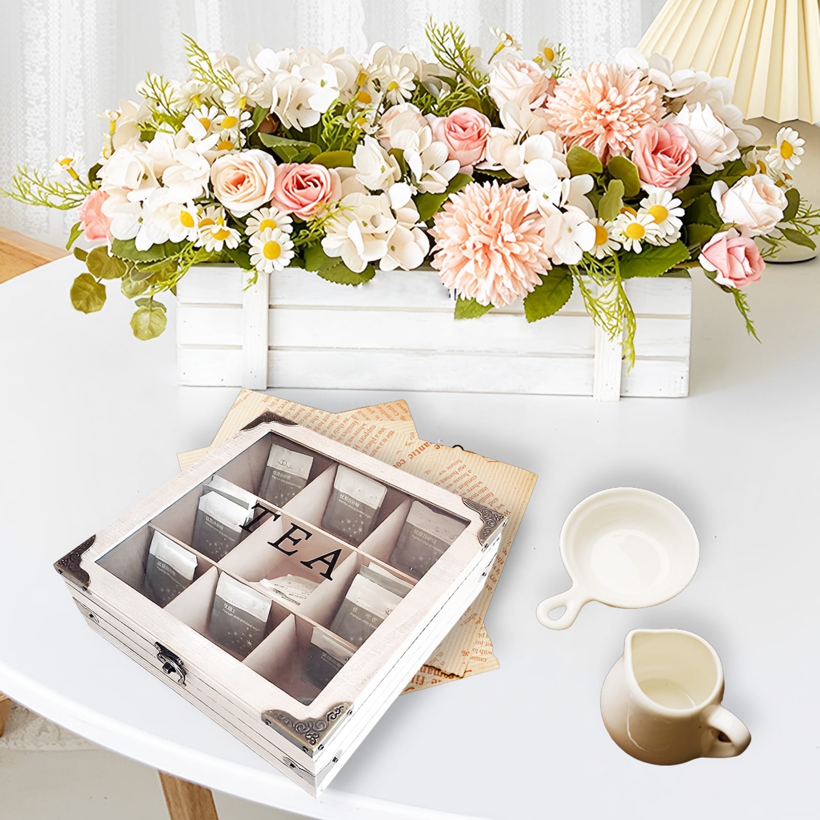 Sutowe Wood Tea Bag Organizer with 9 Compartments Vintage Tea Bag ...