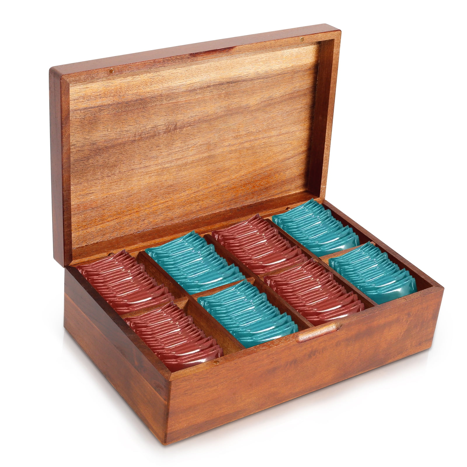 Sutowe Wood Tea Bag Organizer with Lid and 4/8 Compartments Elegant Tea ...
