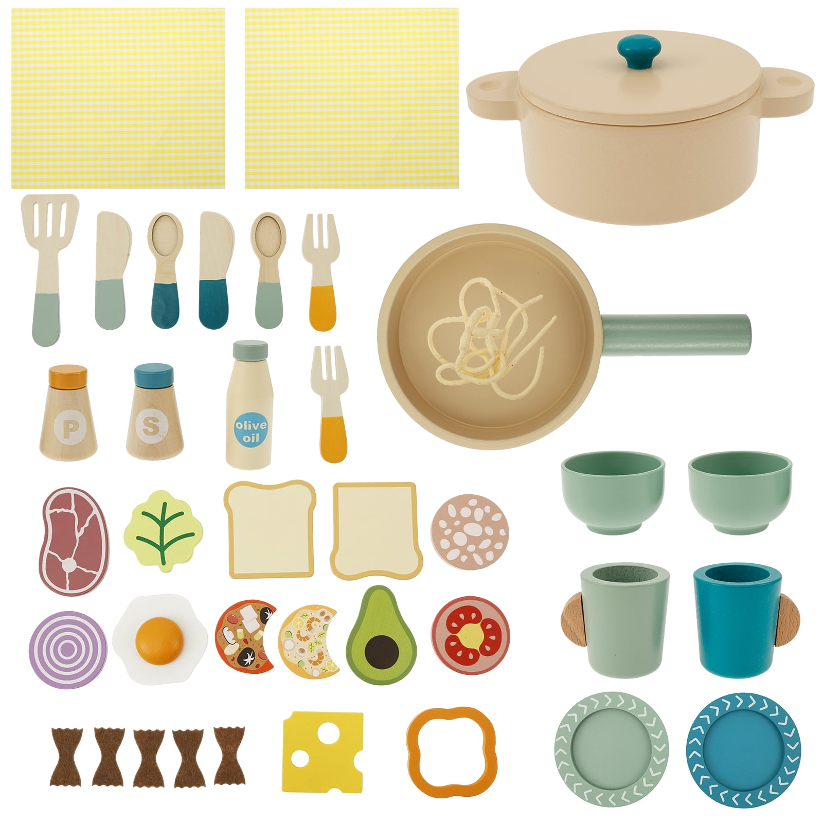 Sutowe Wooden Kid Kitchen Toy Set Funny Children Play Cooking Kit ...