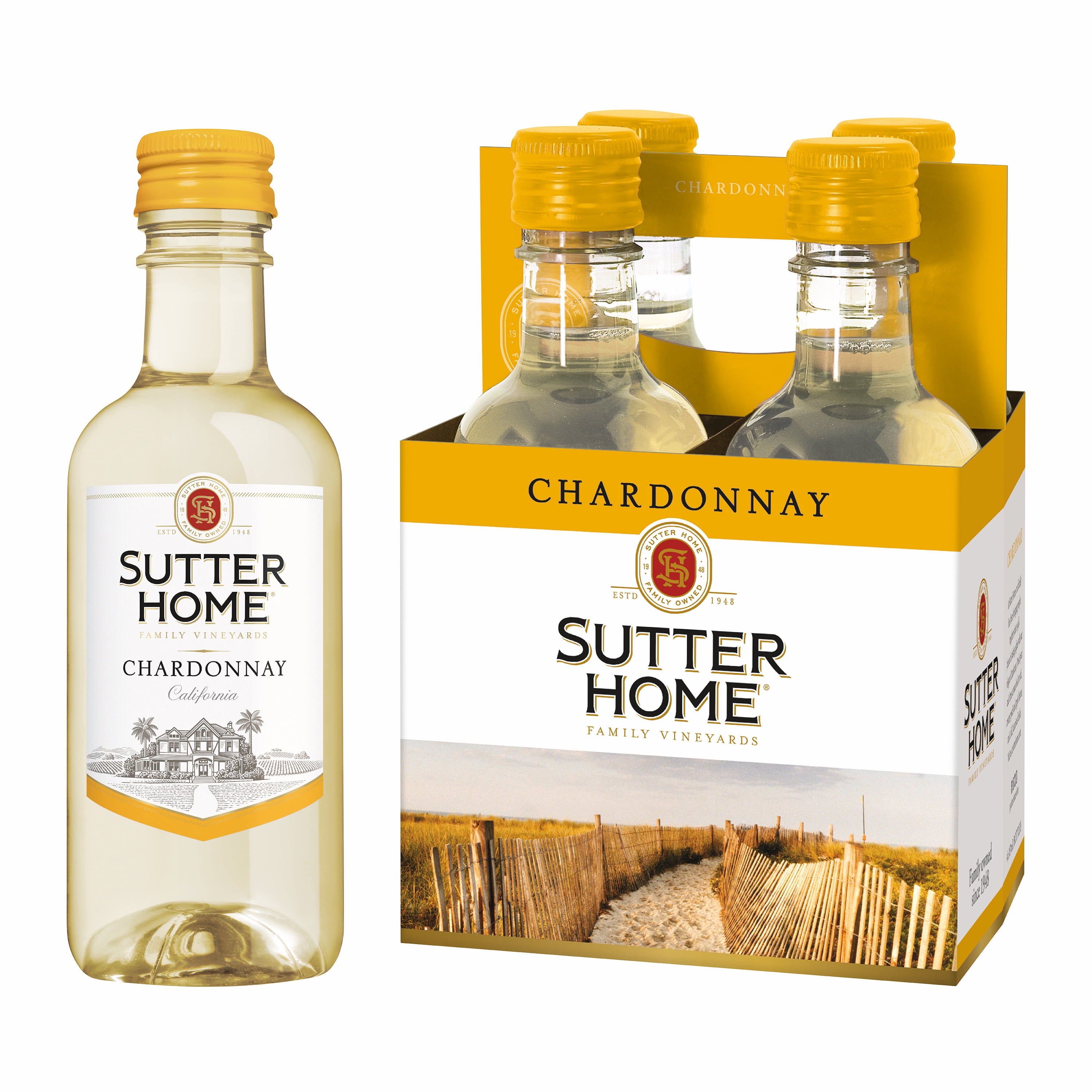 Sutter Home Chardonnay California White Wine, 4 Pack, 187 ml Plastic ...