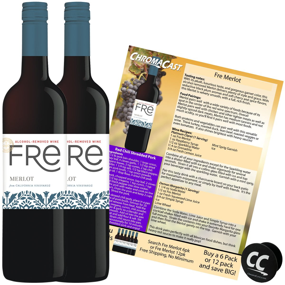 Sutter Home Fre Merlot Non-Alcoholic Red Wine Experience Bundle with ...