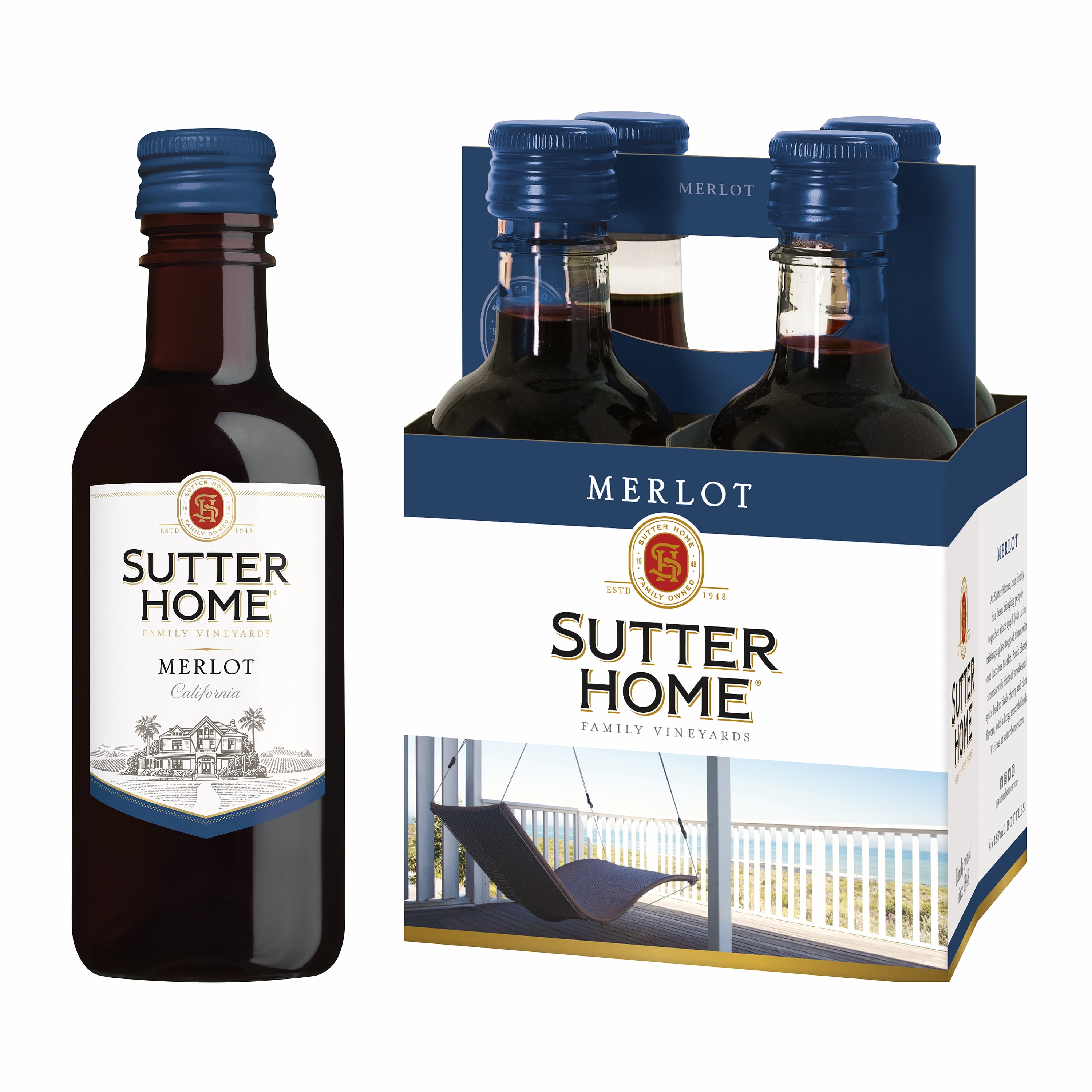 Sutter Home Merlot California Red Wine, 4 Pack, 187 ml Plastic Bottles ...