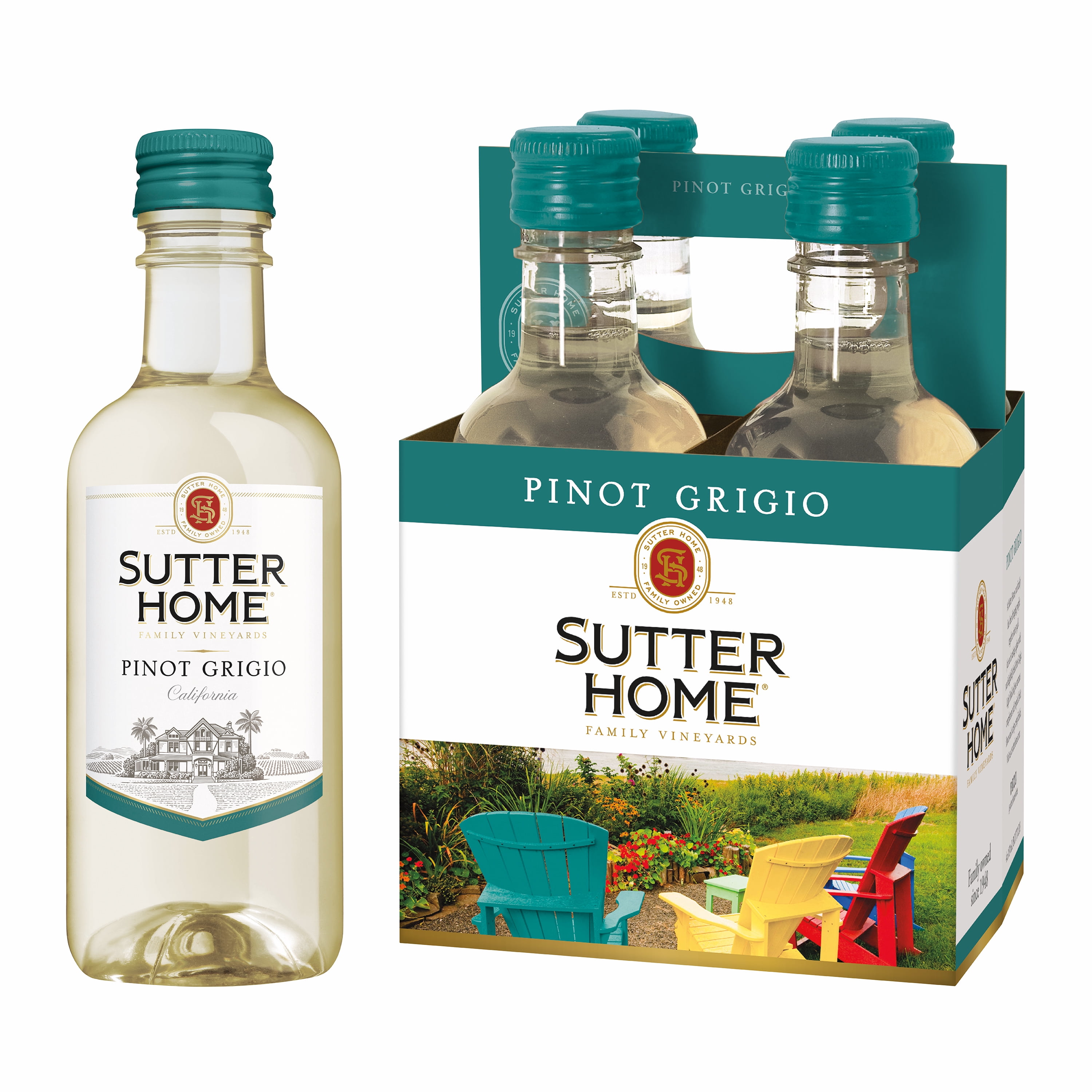 Sutter Home Pinot Grigio California White Wine, 4 Pack, 187 ml Plastic ...