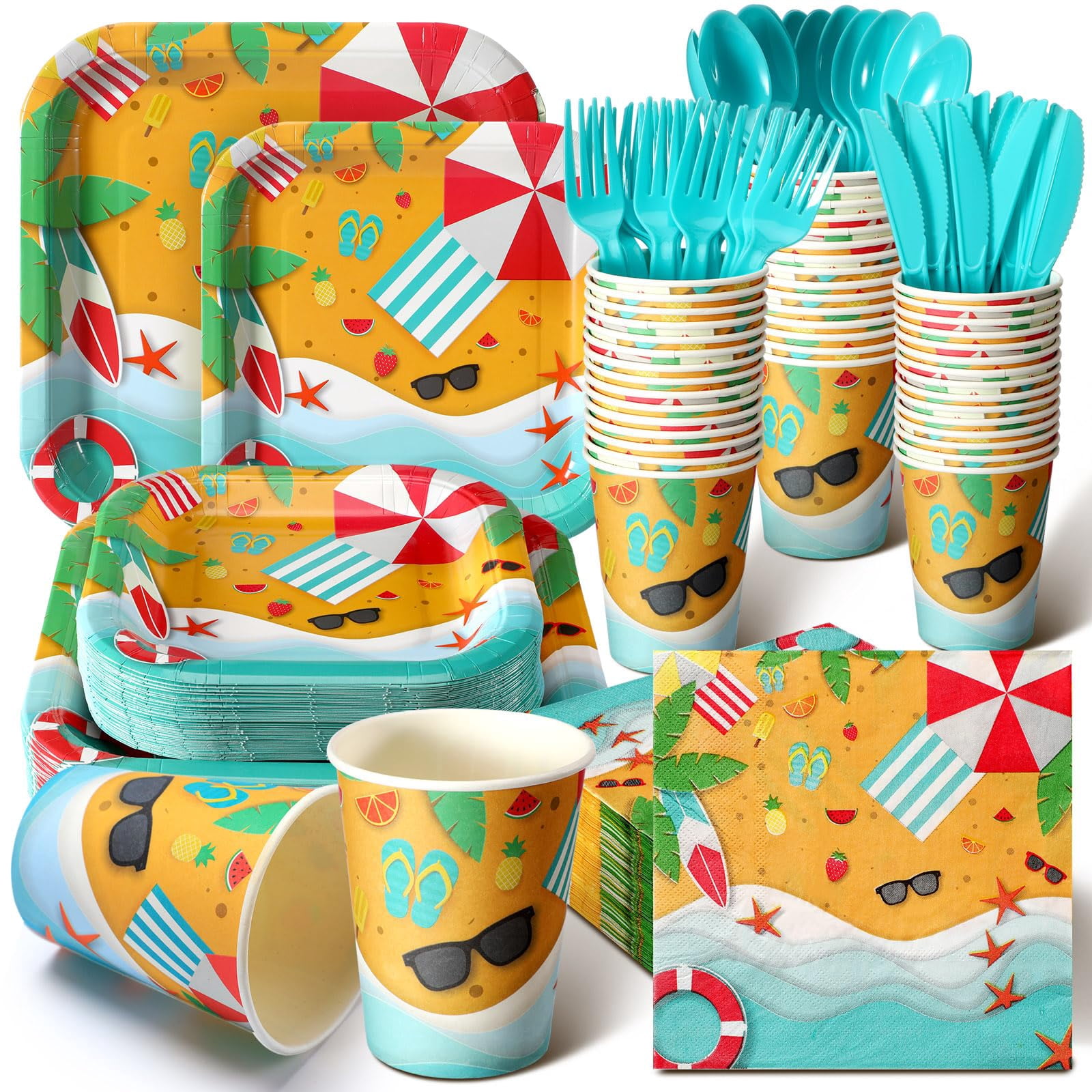 Suttmin 350 Pcs Beach Plates and Napkins Set Beach Party Supplies for ...