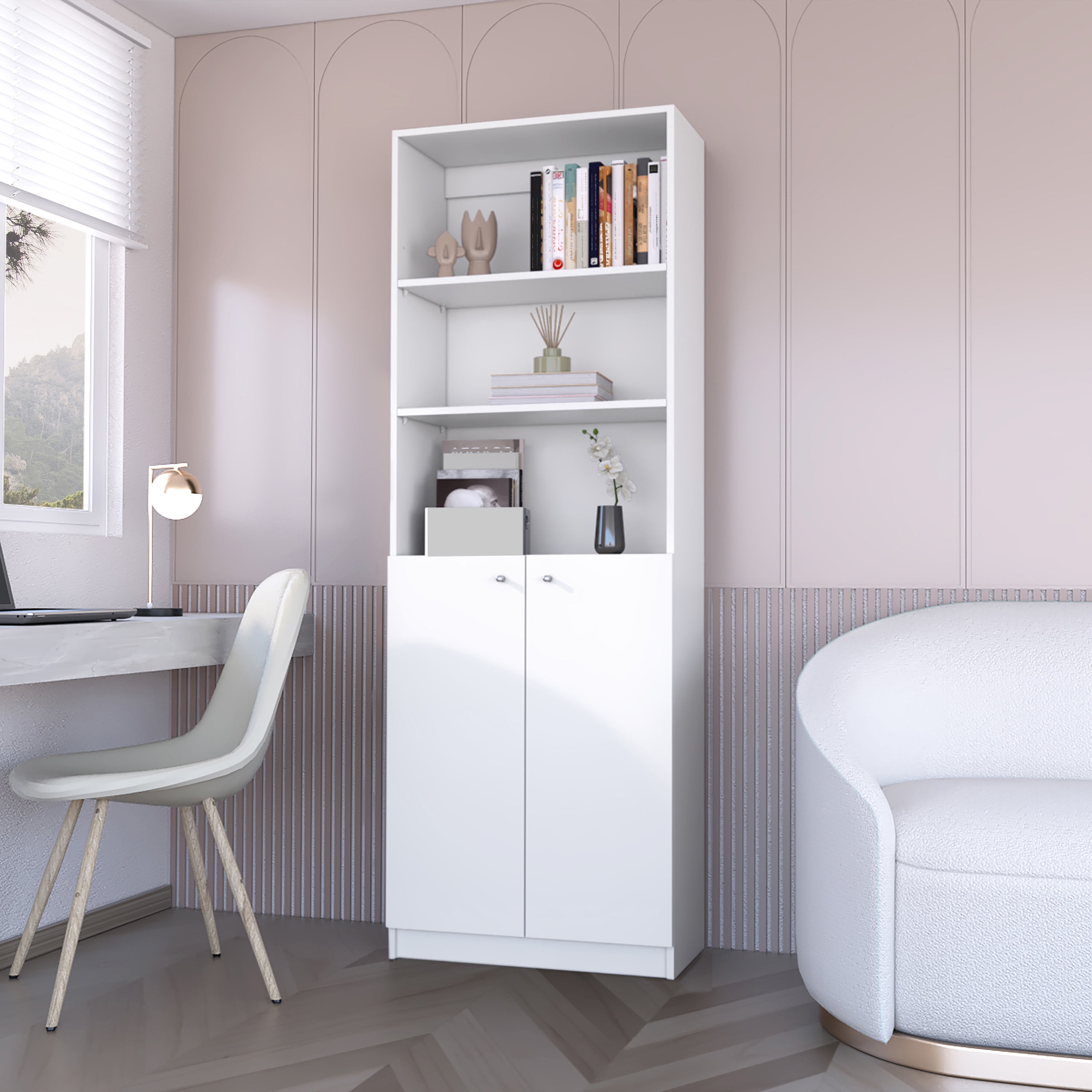 Sutton 2-Door Bookcase, Storage with Multi-Level Shelves and Double ...