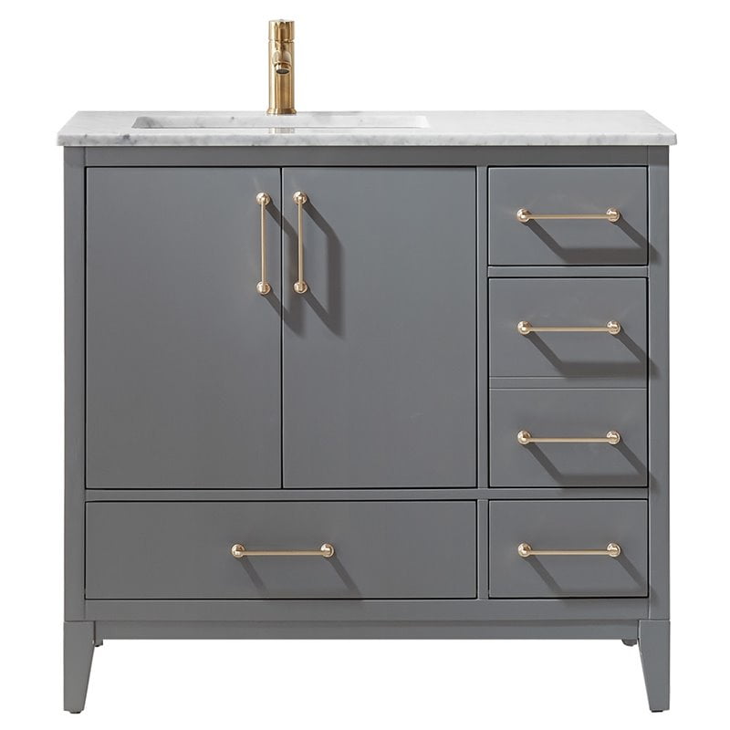 Sutton 36" Carrara White Marble Countertop Single Vanity w/o Mirror ...