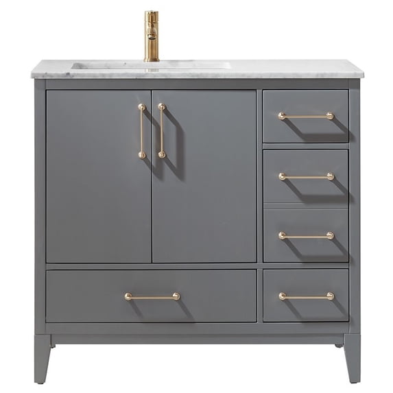 Sutton 36" Carrara White Marble Countertop Single Vanity w/o Mirror ...