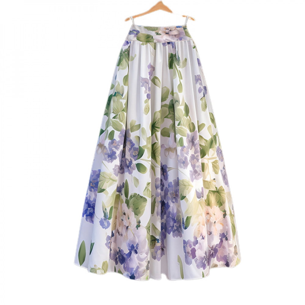 "Sutucom Floral Print A-Line Midi Skirt - High Waist Spring Summer ...