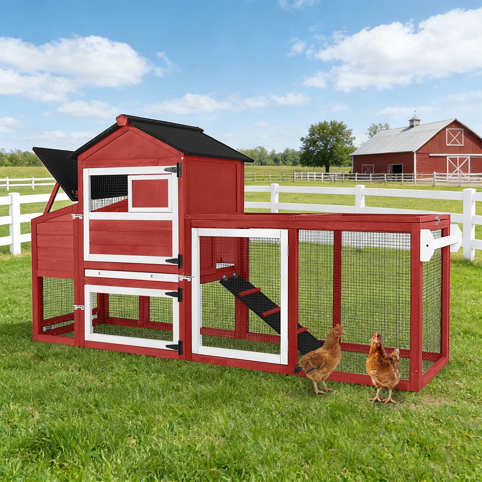 Suumerpety 80" Chicken Coop with Wheels, Hen House Chicken Coops with ...