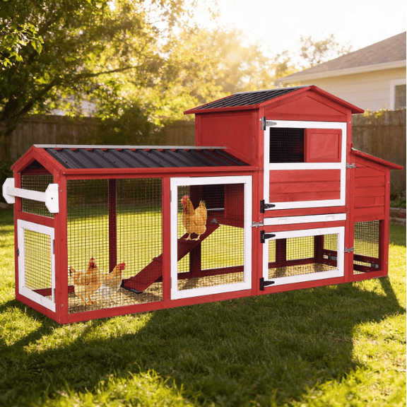 Suumerpety Portable Large Chicken Coop with Wheels, Run, Nesting Box ...