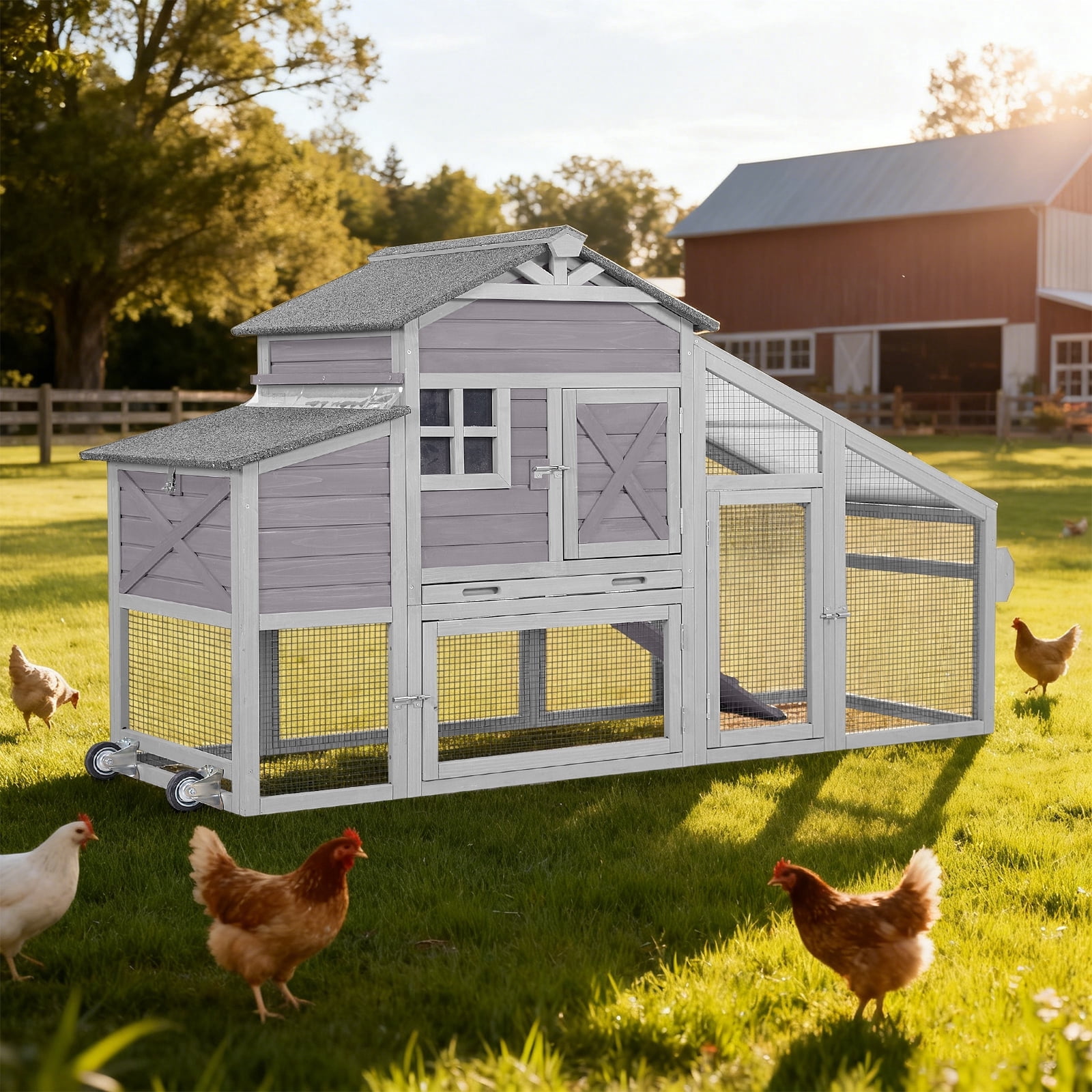 Suumerpety Large Chicken Coop Wooden Chicken House with Nesting Box ...