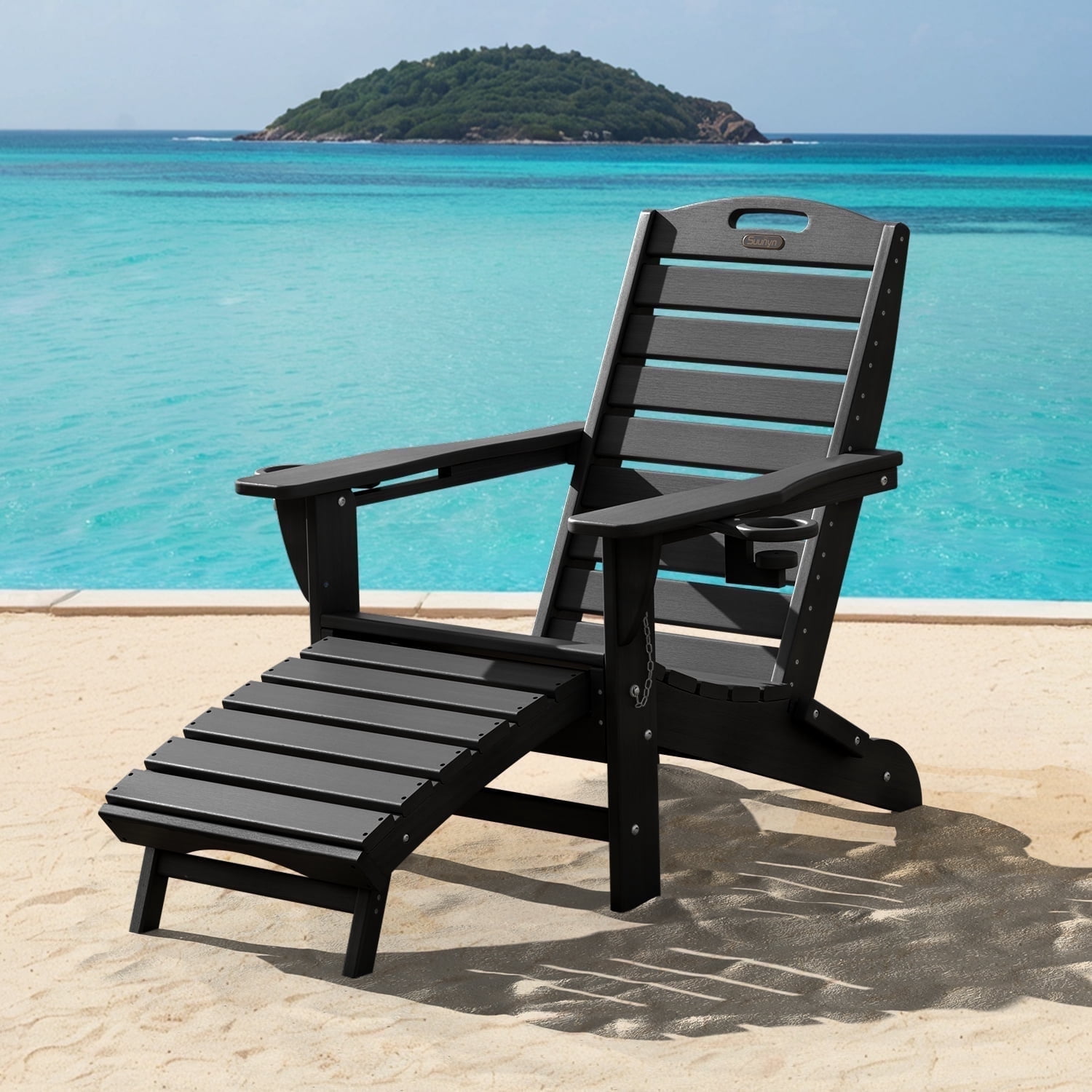 Folding Adirondack Chair with Ottoman HDPE Patio Chair Pull Out ...