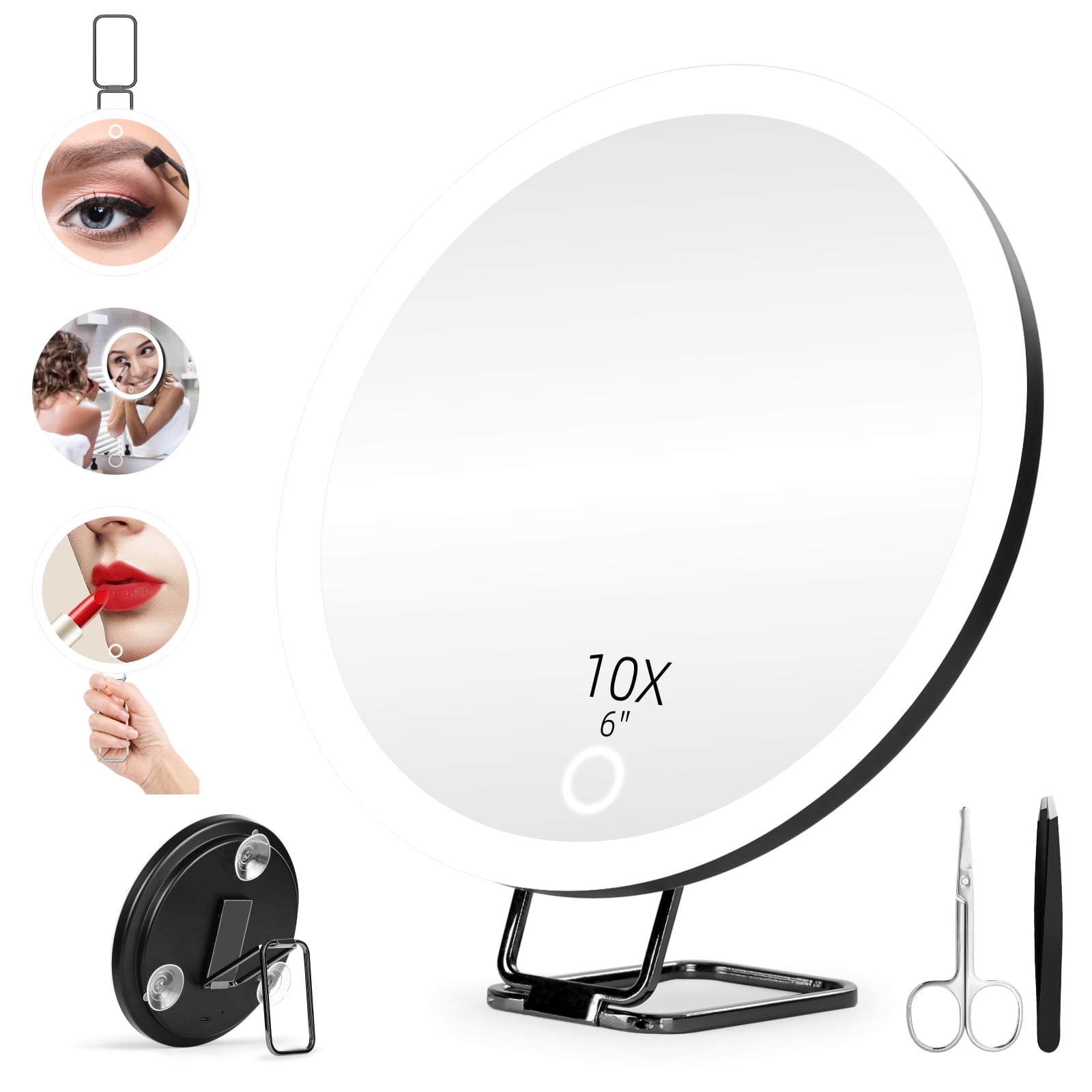 Suupvaor 10x Magnifying Mirror with Light, Large 6" Rechargeable ...