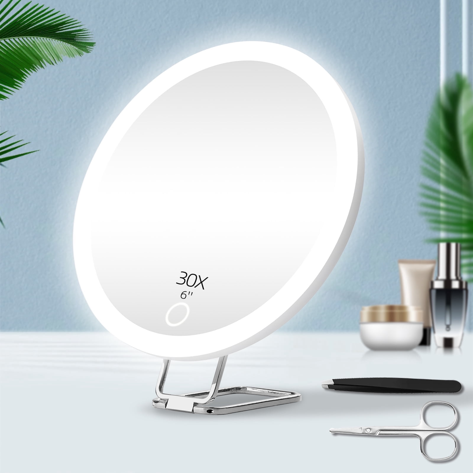 Suupvaor 30x Magnifying LED Mirror, 6 inch, Rechargeable with Light ...