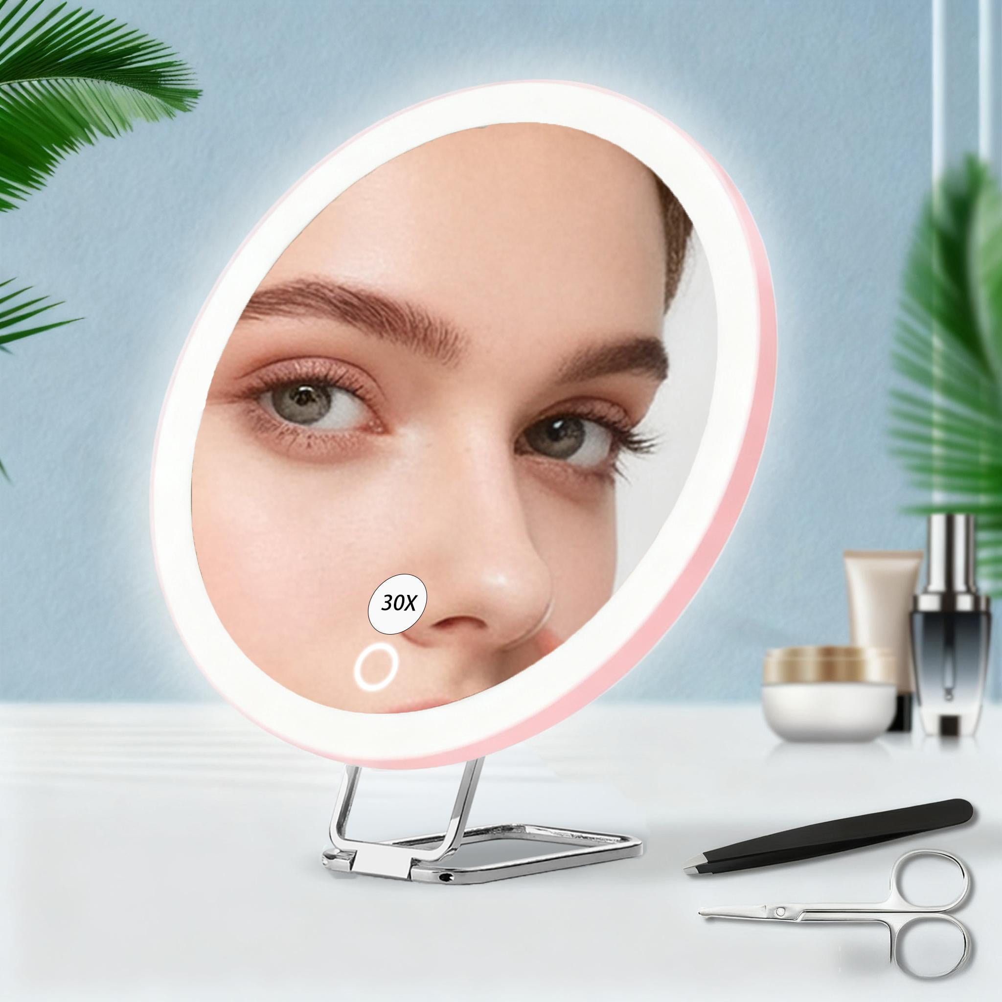 Suupvaor 30x Magnifying Mirror with Light, Large 6" Rechargeable ...