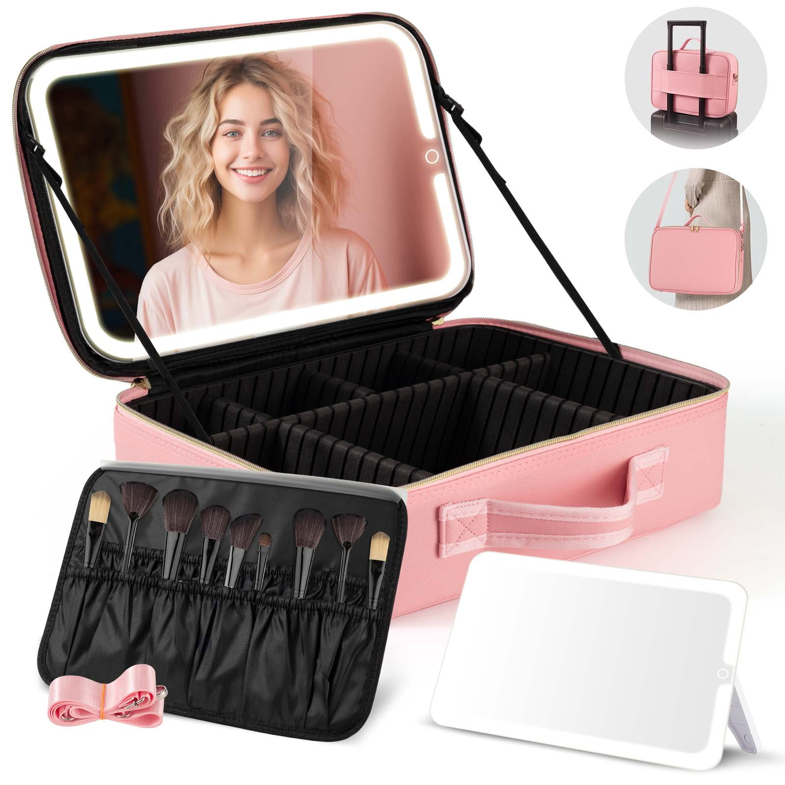 Suupvaor cosmetic bag with LED mirror cosmetic case travel portable 3 ...