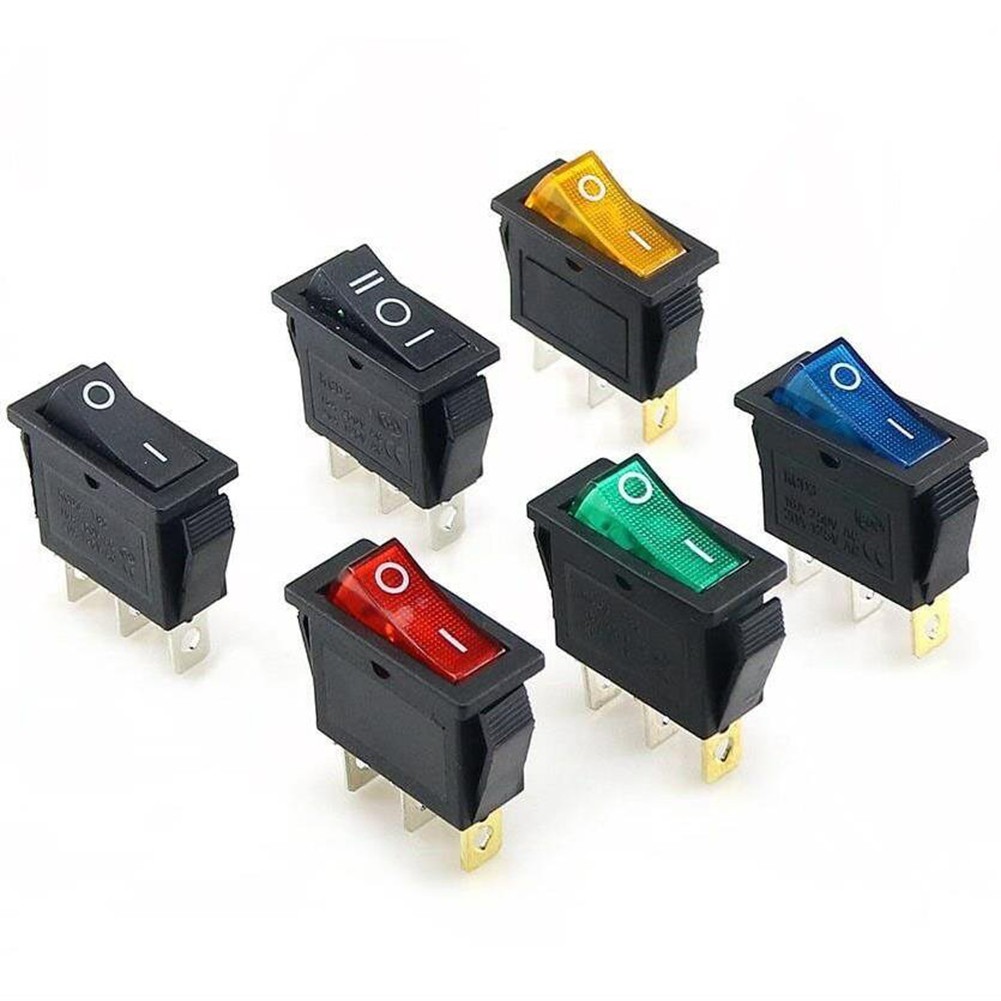 Suyin Rectangular Latching Neon Rocker Switch On/Off 3 Pin Red Green ...