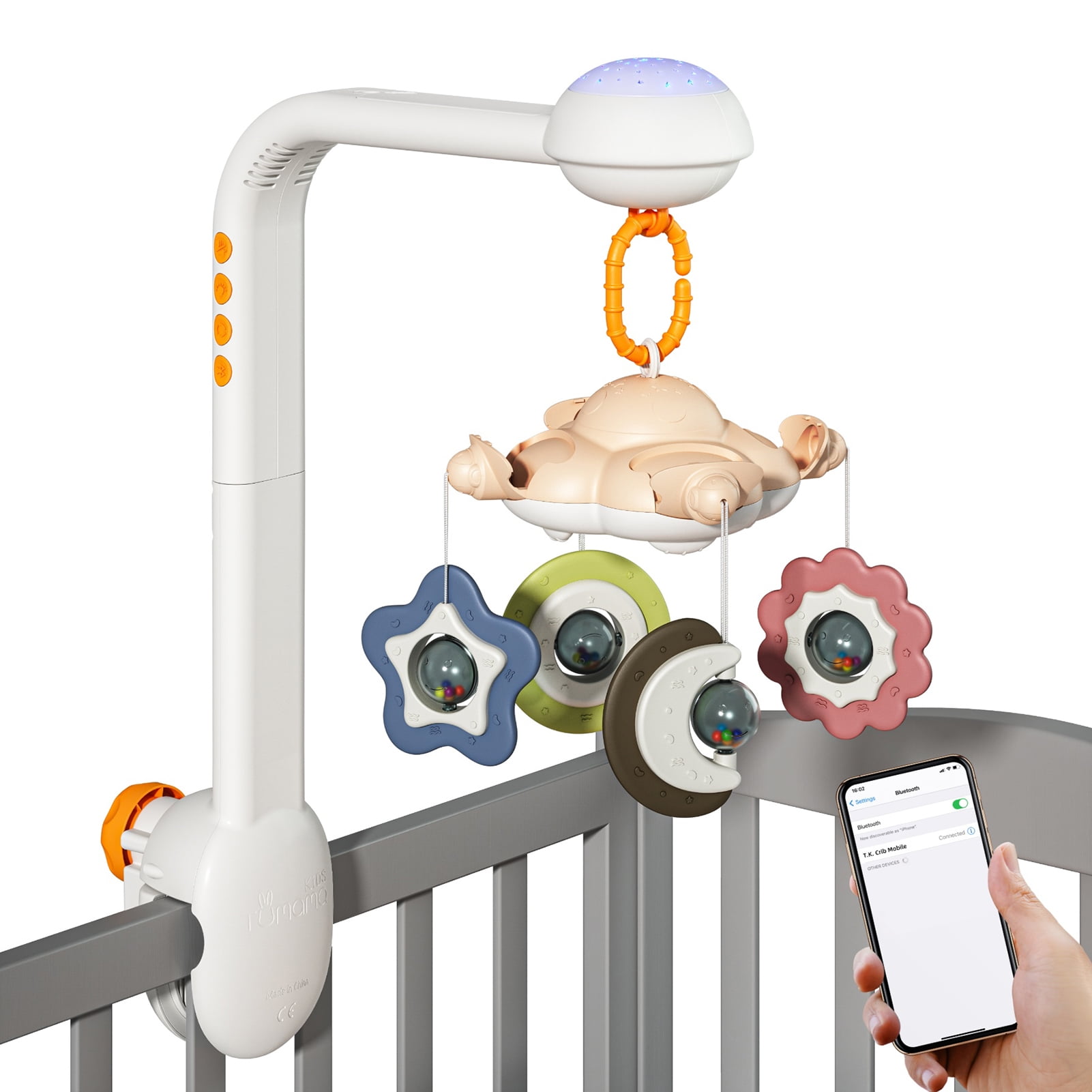 Suzicca Baby Crib Mobile with Projection Night Light Soothing White ...
