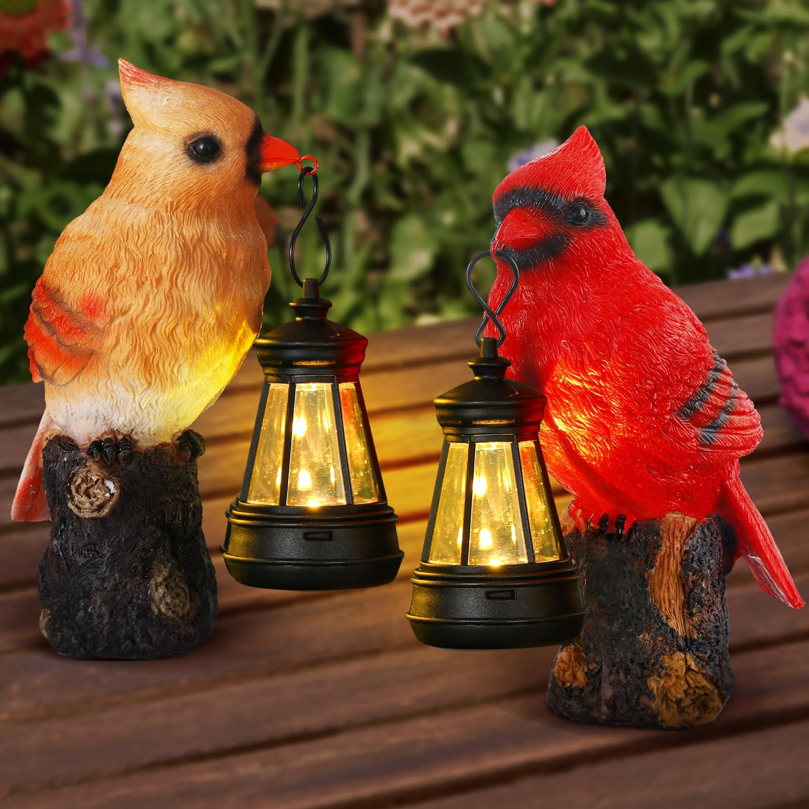 Suzile 2 Pcs Cardinal IFF17 Couple Garden Statue Solar Lantern 6.3 ...