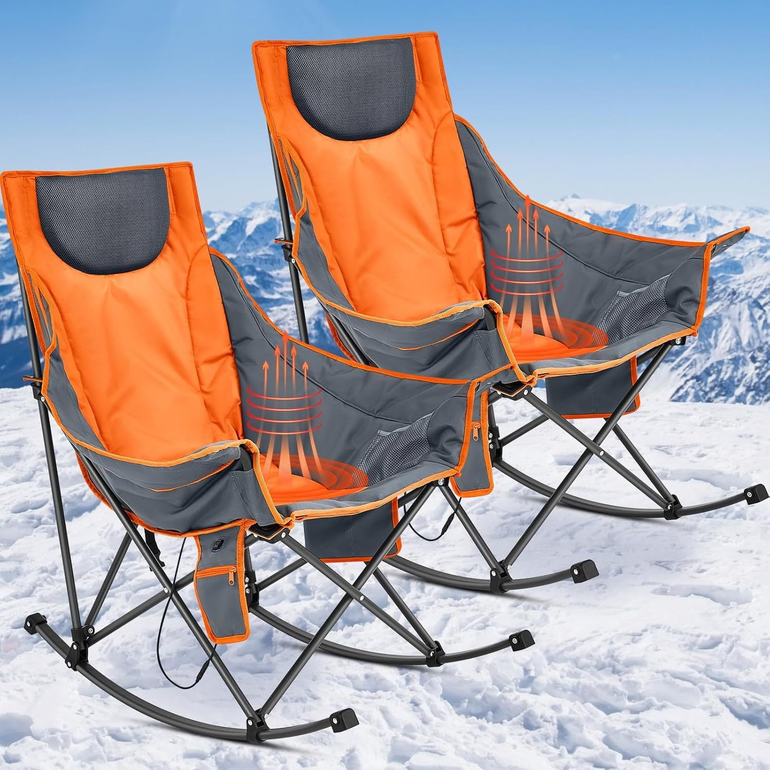 Suzile 2 Pcs Oversized Heated Camping Chair for Adults Folding Outdoor ...