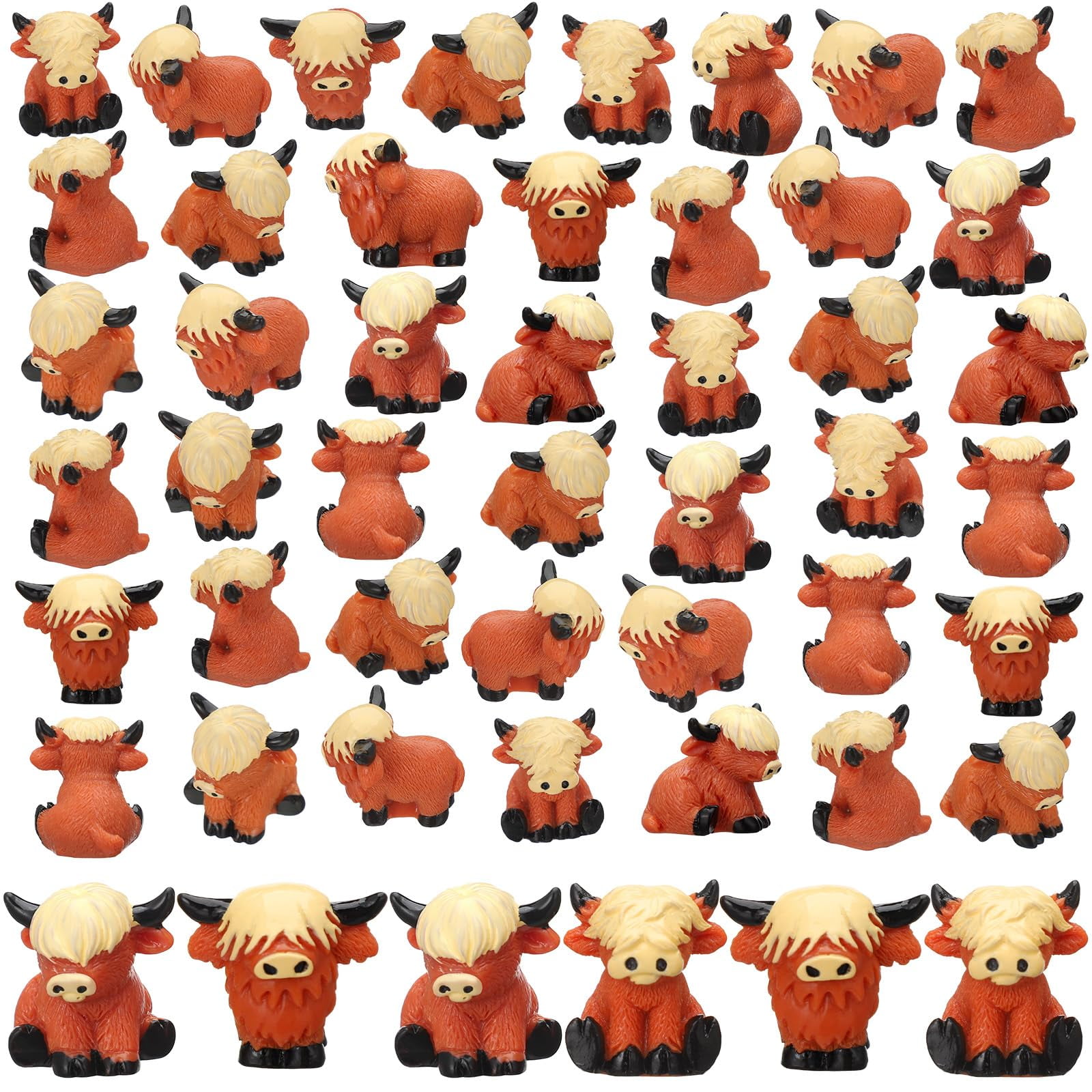 Suzile 50 Pcs Mini Highland Cow Rubber Figurine, Squeak and Floating ...