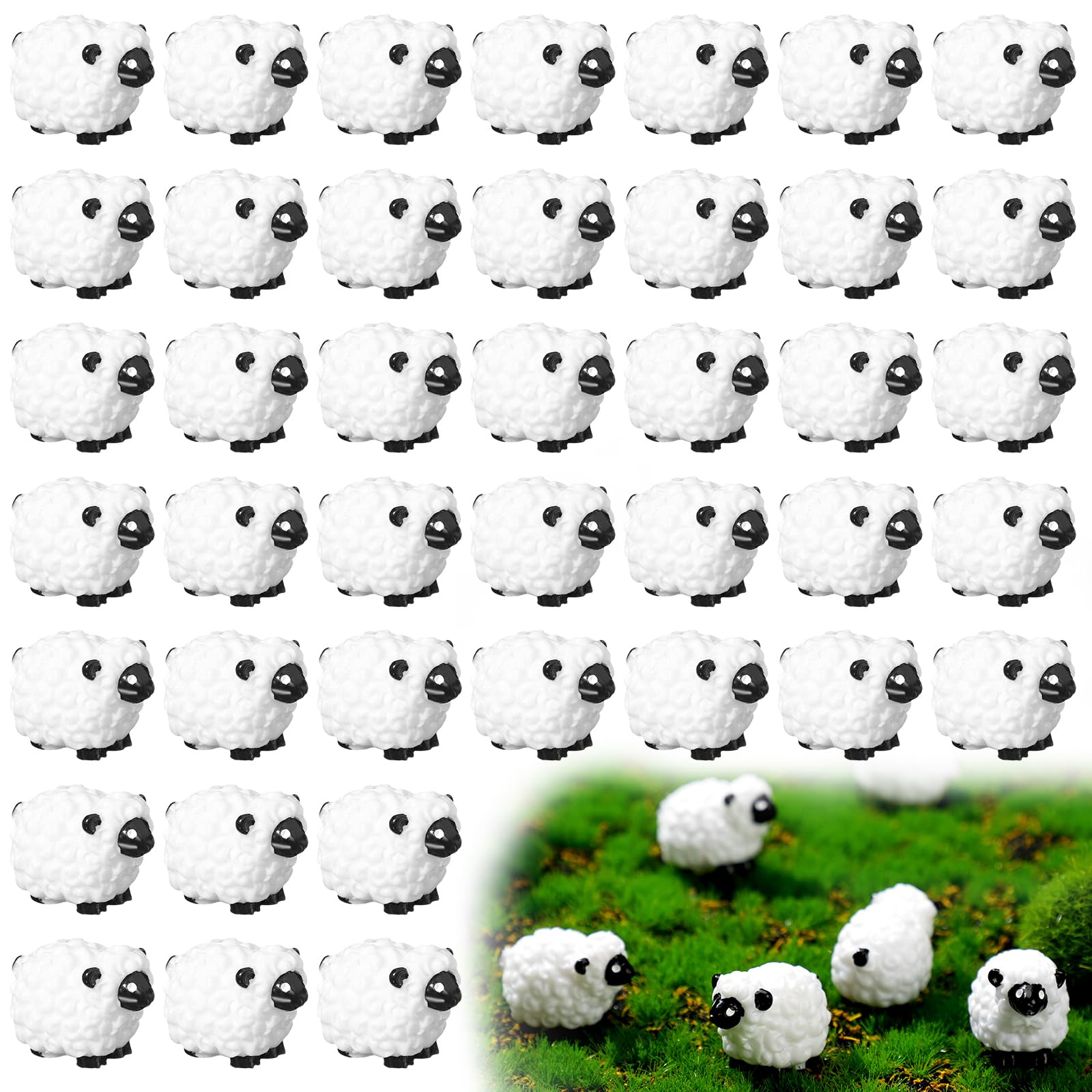 Suzile 50 Pcs Miniature Sheep Figurines Mini White Sheep Figure Cute ...
