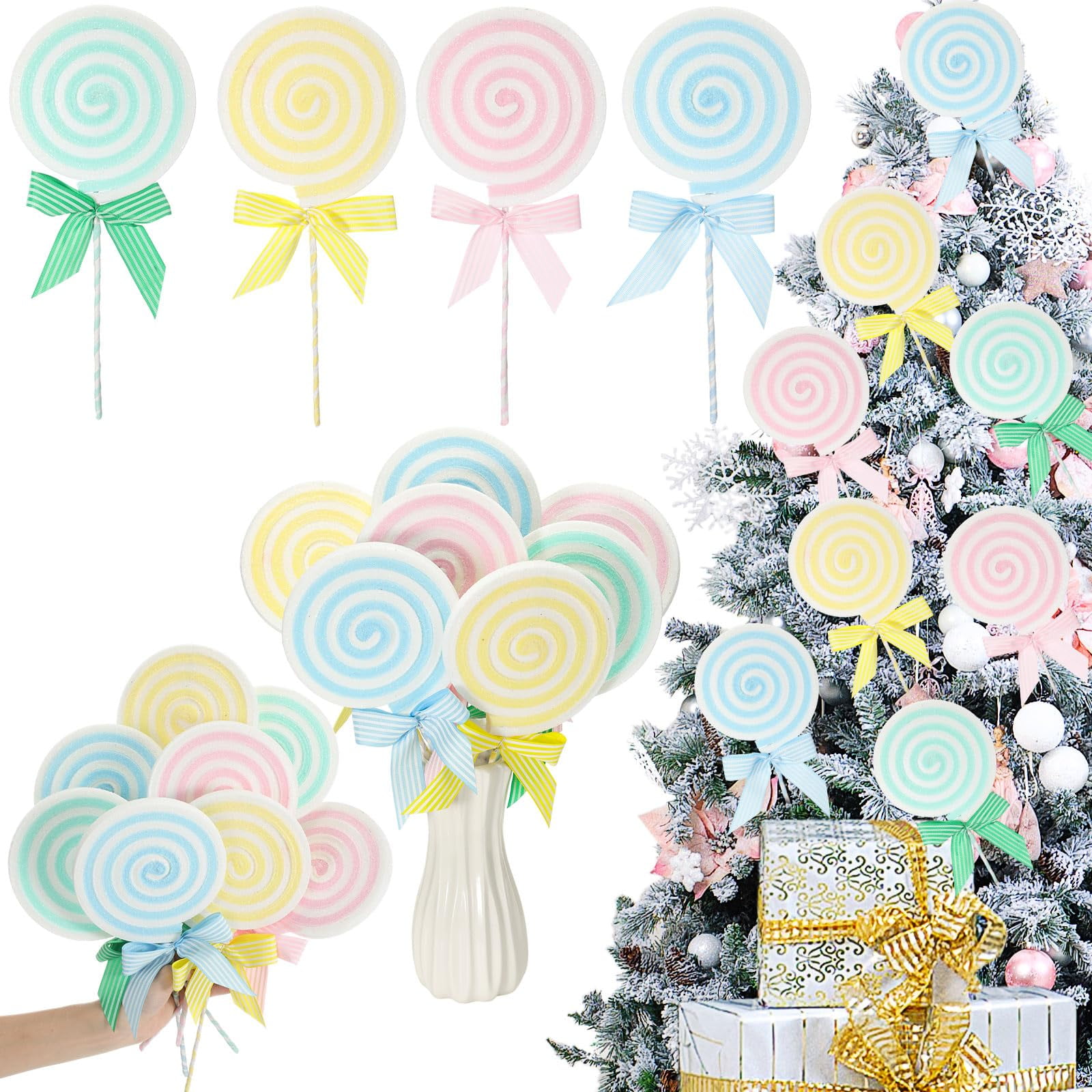 Suzile 8 Pcs 12 Inch Pastel Christmas Tree Ornaments Macaron Color ...