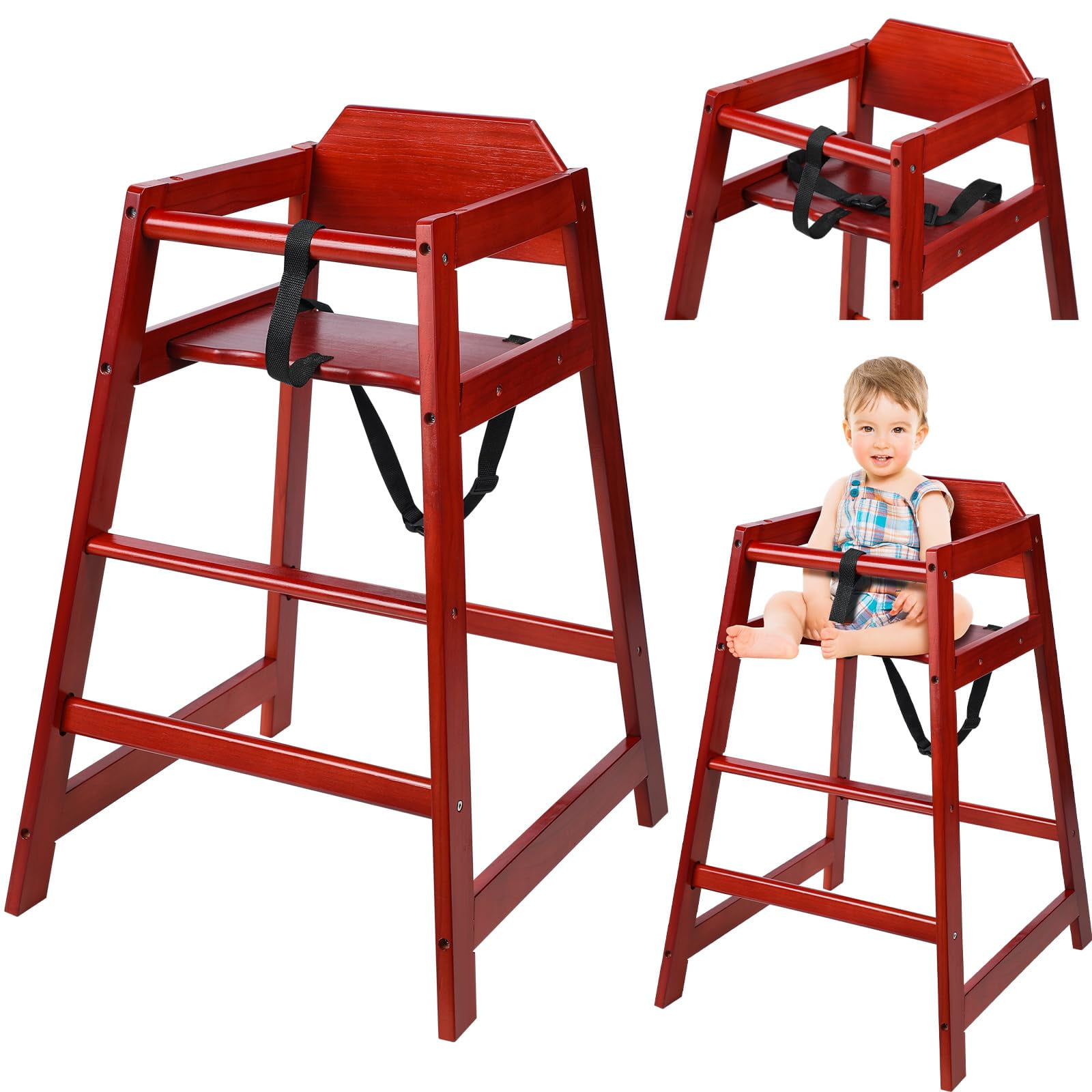 Suzile Wooden High Chairs for Restaurant Baby High Chairs with 3 Point ...