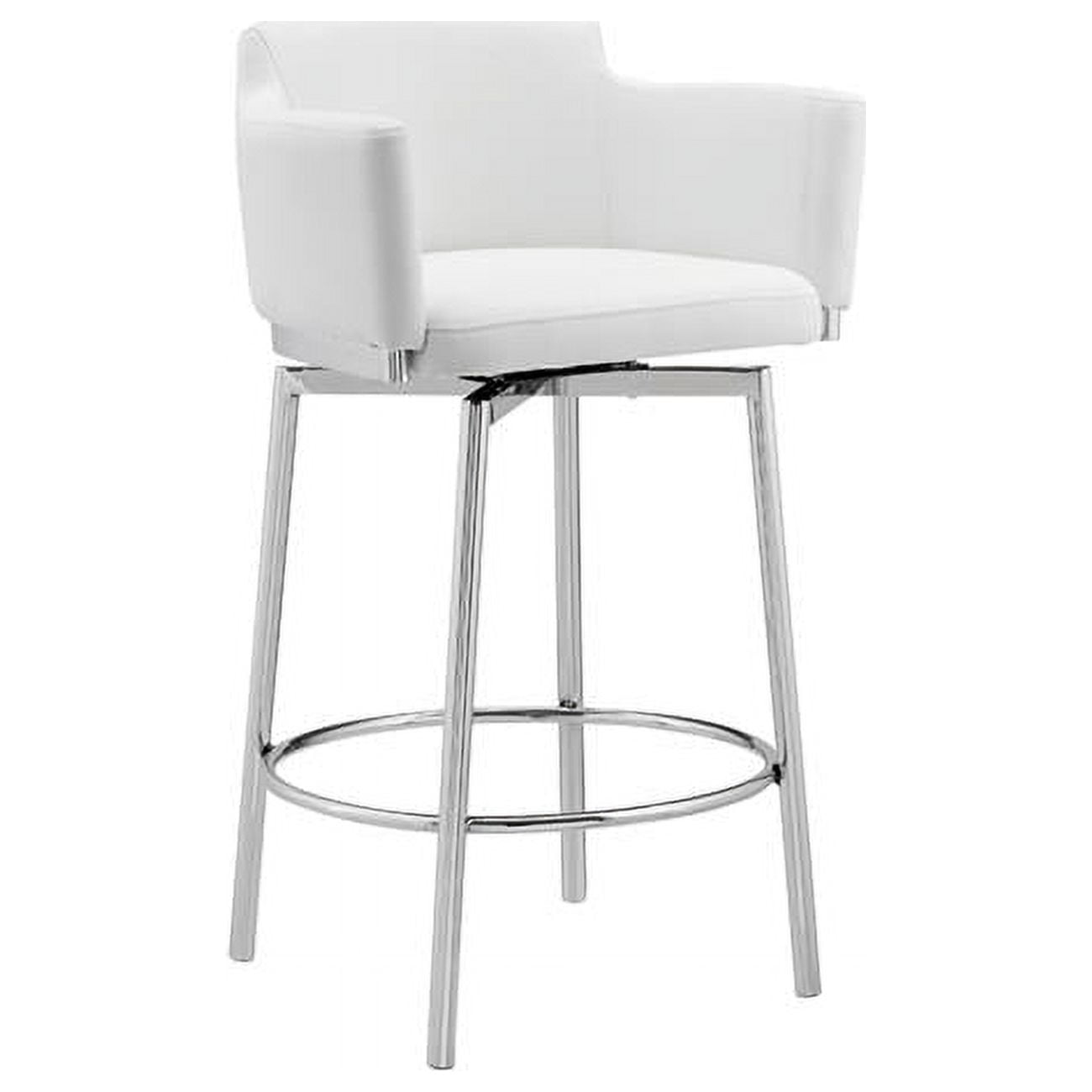 Suzzie PU Counter Height Bar Stool in White with High Polished ...