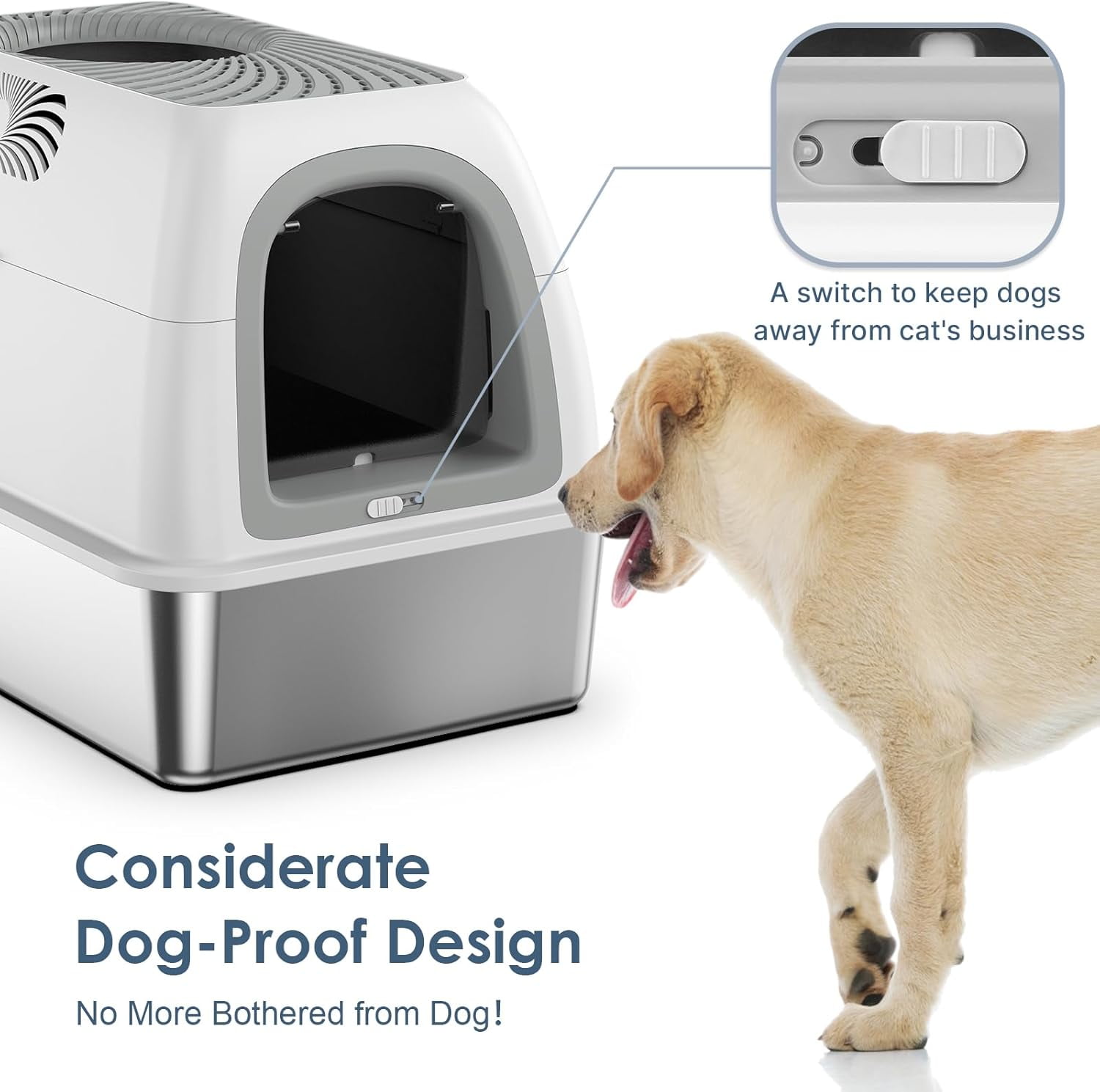 Suzzipaws Stainless Steel Top Entry Litter Box with Dog-Proof, Hooded ...