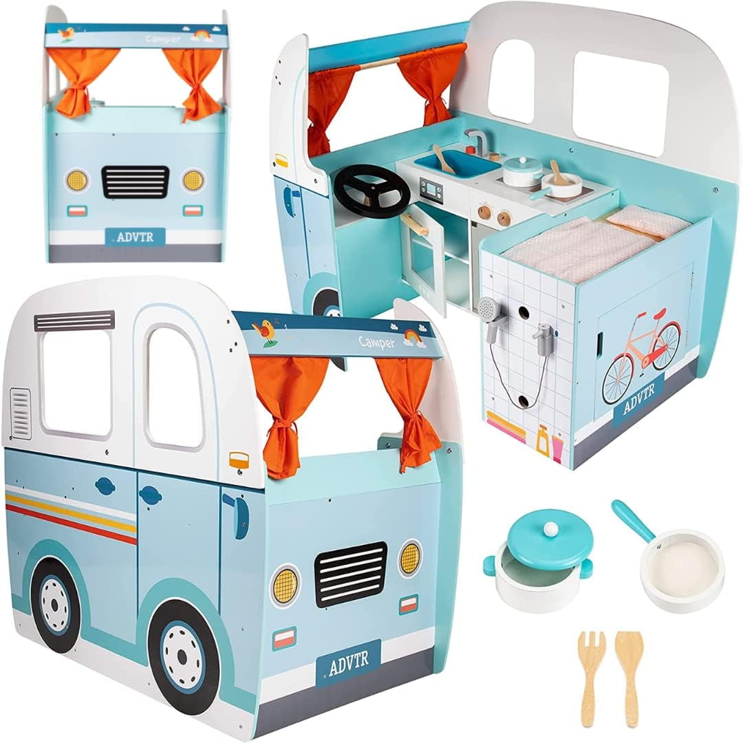 Free Shipping! Svan Wooden Play Camper Van Toy Playset w Steering Wheel ...