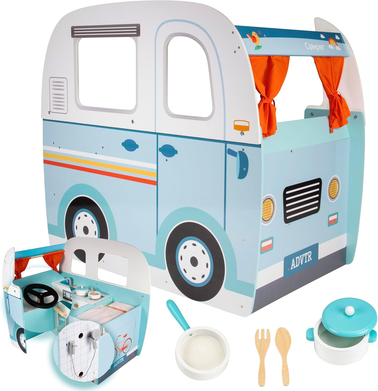 Free Shipping! Svan Wooden Play Camper Van Toy Playset w Steering Wheel ...